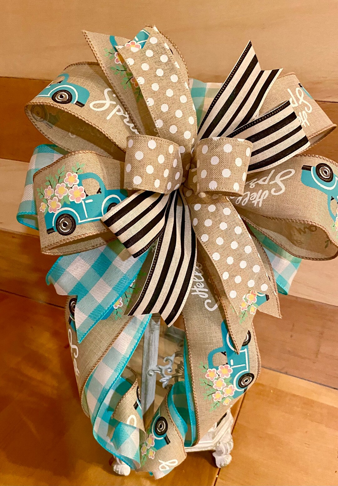 Spring Bow, Old Truck Spring Bow, Easter Bow, Farmhouse Bow, Wreath Bow ...