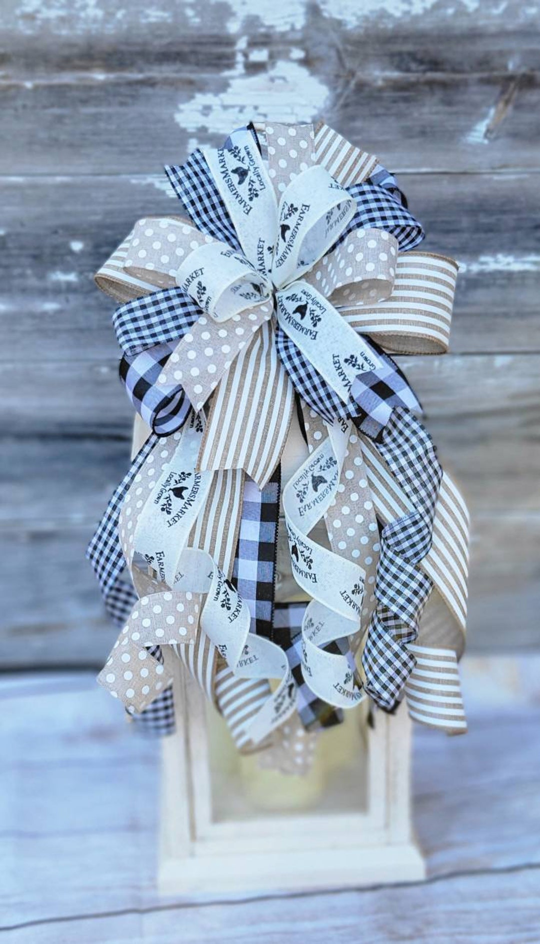 Farmhouse Bow, Christmas Tree Topper, Lantern Decor, Bow for Lantern ...