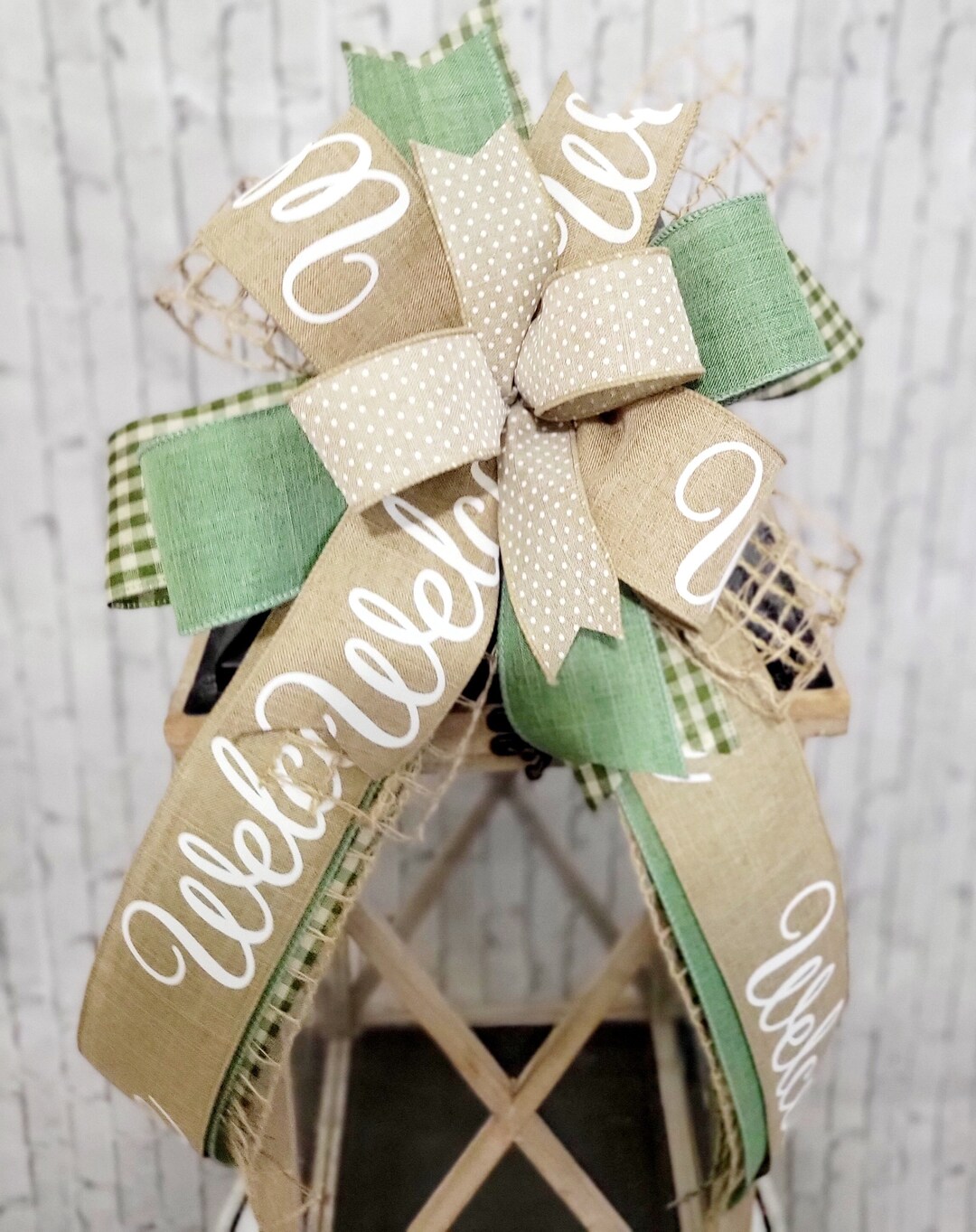 Farmhouse Decor, Welcome Wreath, Welcome Bow, Farmhouse Bow, Bow for ...