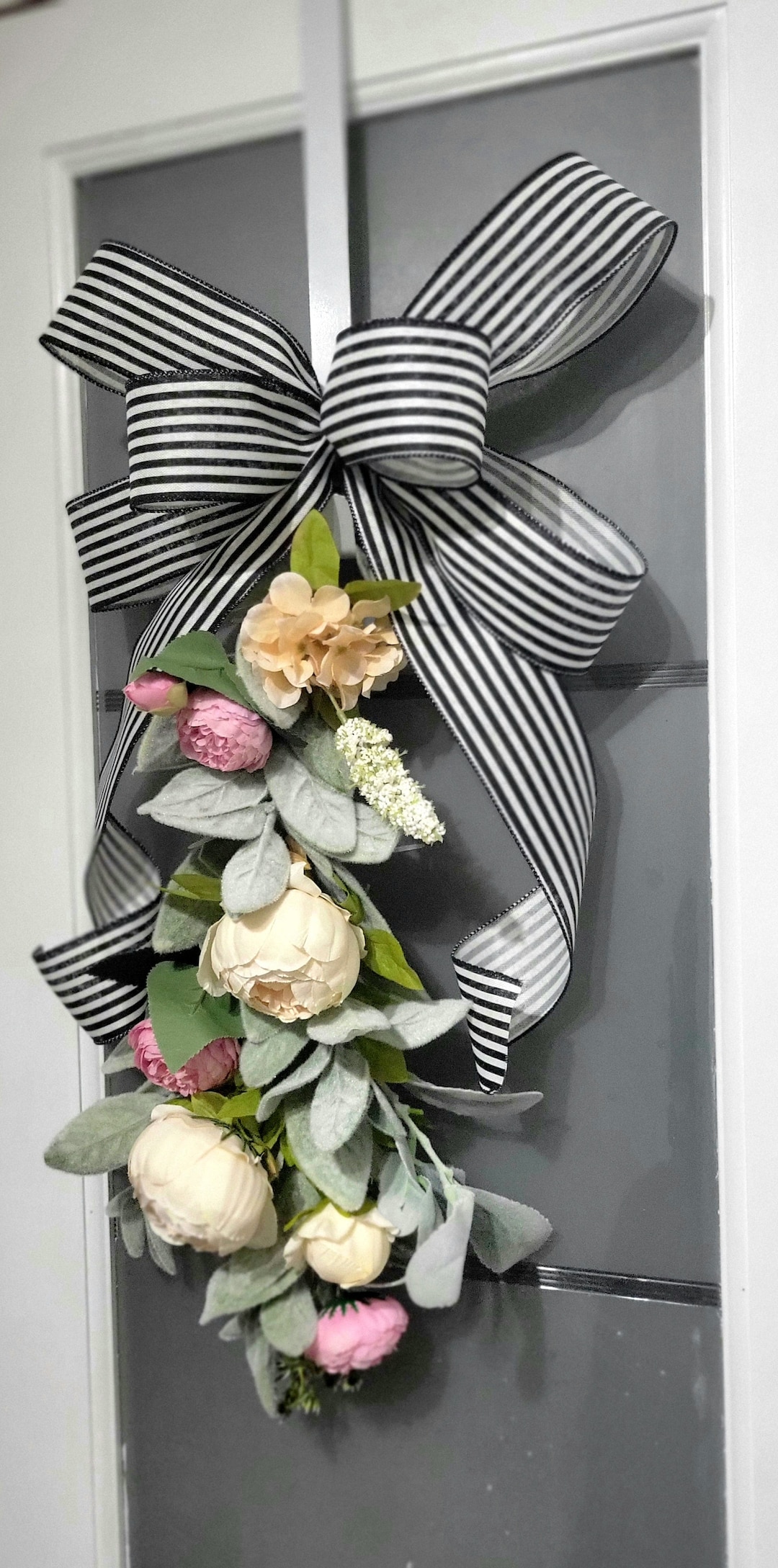 Peony Long Wreath, Summer Wreath, Peony Wreath, Floral Wreath, Teardrop ...