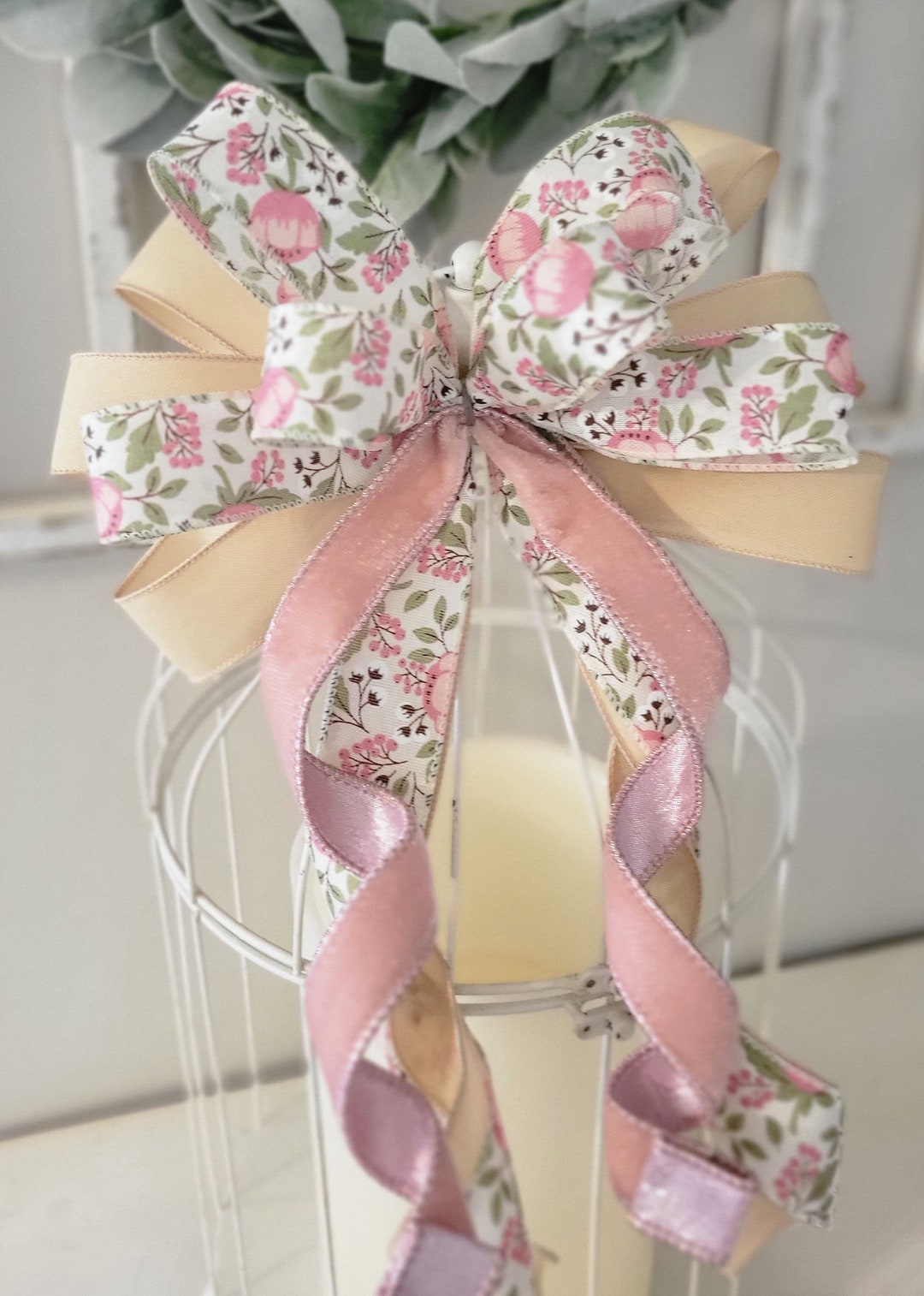 Peony Decor, Peony Bow, Peony Wreath, Lantern Bow, Bow for Wreath ...