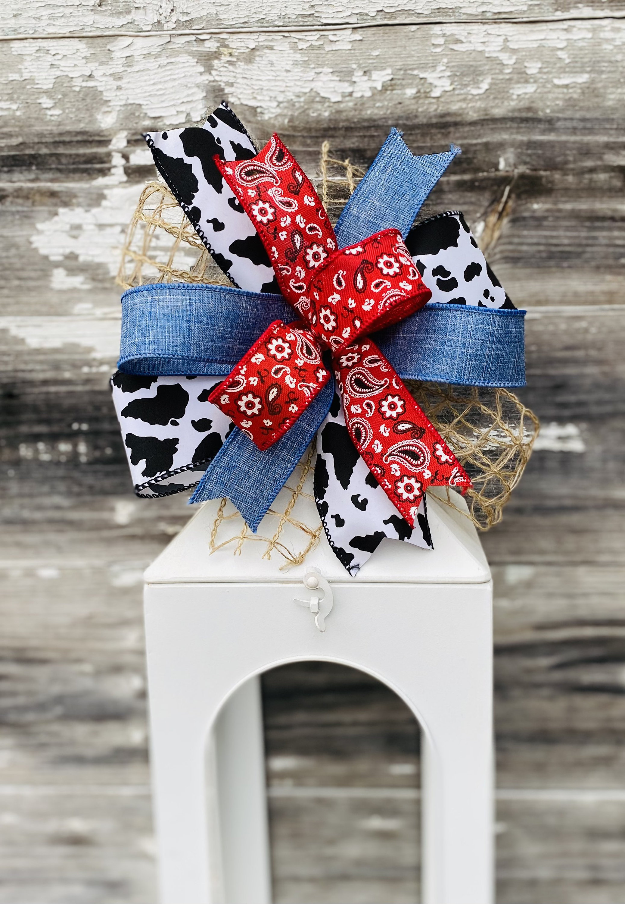 Country Decor, Country Bow, Rustic Bow, Farmhouse Bow, Bow for Lantern ...