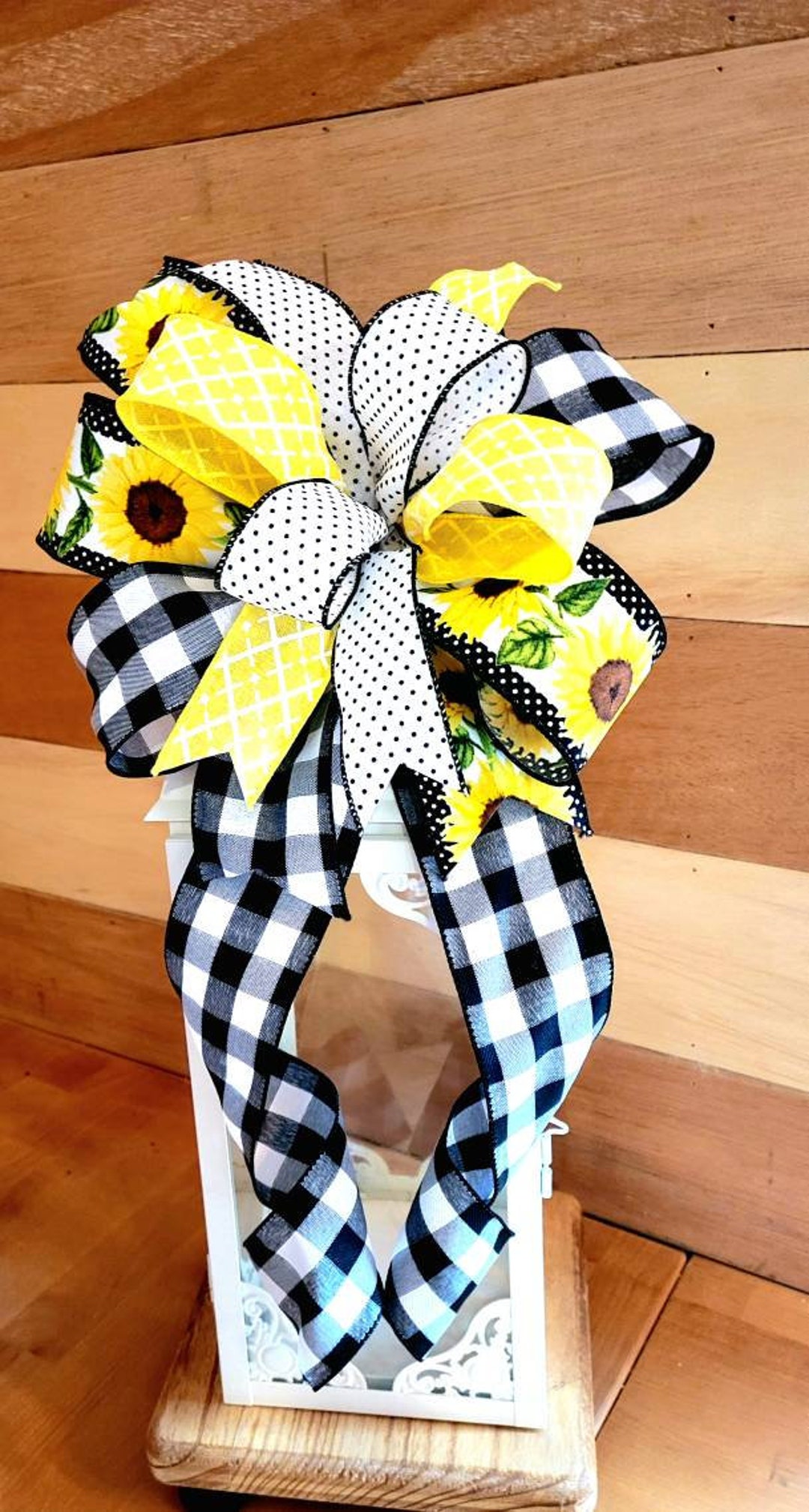 Sunflower Decoration, Sunflower Bow, Farmhouse Bow, Bow for Lantern ...