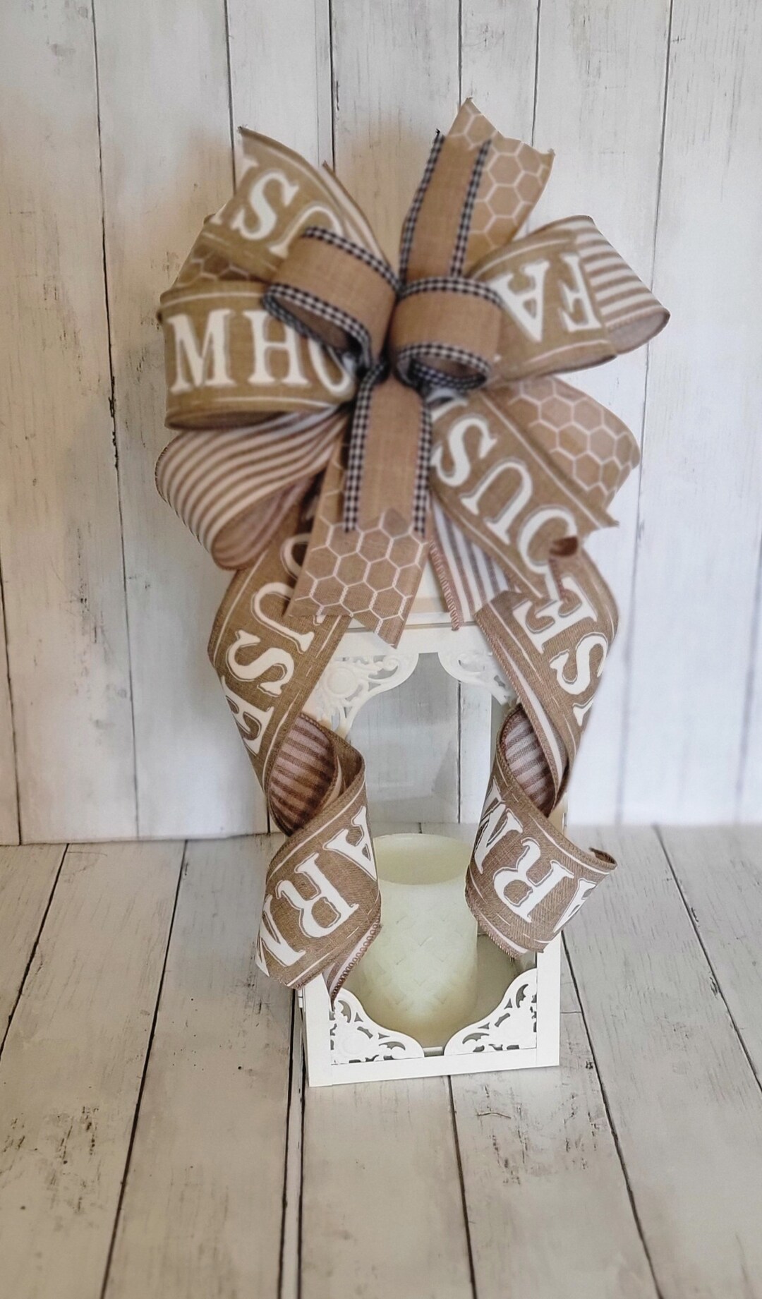 Farmhouse Decor, Bow for Lantern, Bow for Wreath, Farmhouse Bow ...