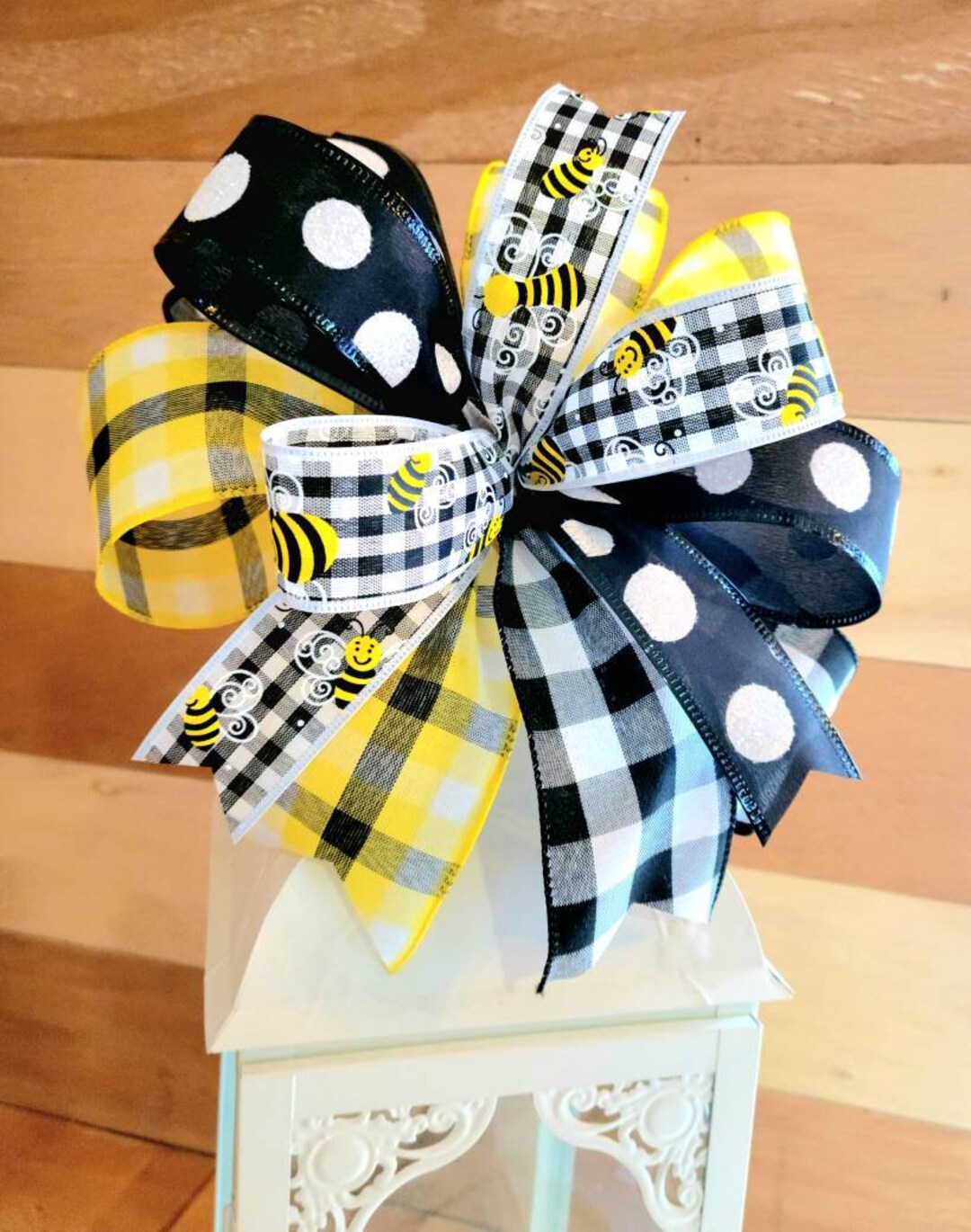 Bee Bow, Spring Bow, Bow for Lantern, Bow for Wreath, Yellow Bow, Gift ...