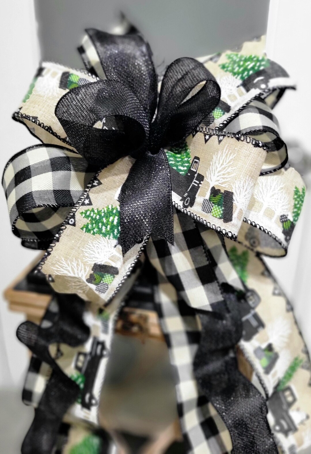 Christmas Truck Decor, Christmas Truck Tree Topper Bow, Christmas Bow ...