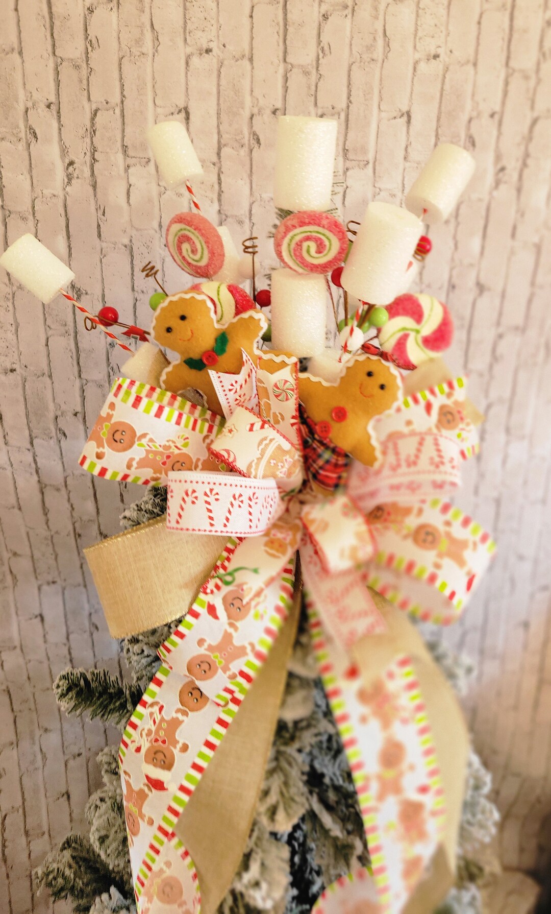 Gingerbread Decoration, Christmas Tree Topper, Christmas Tree Bow ...