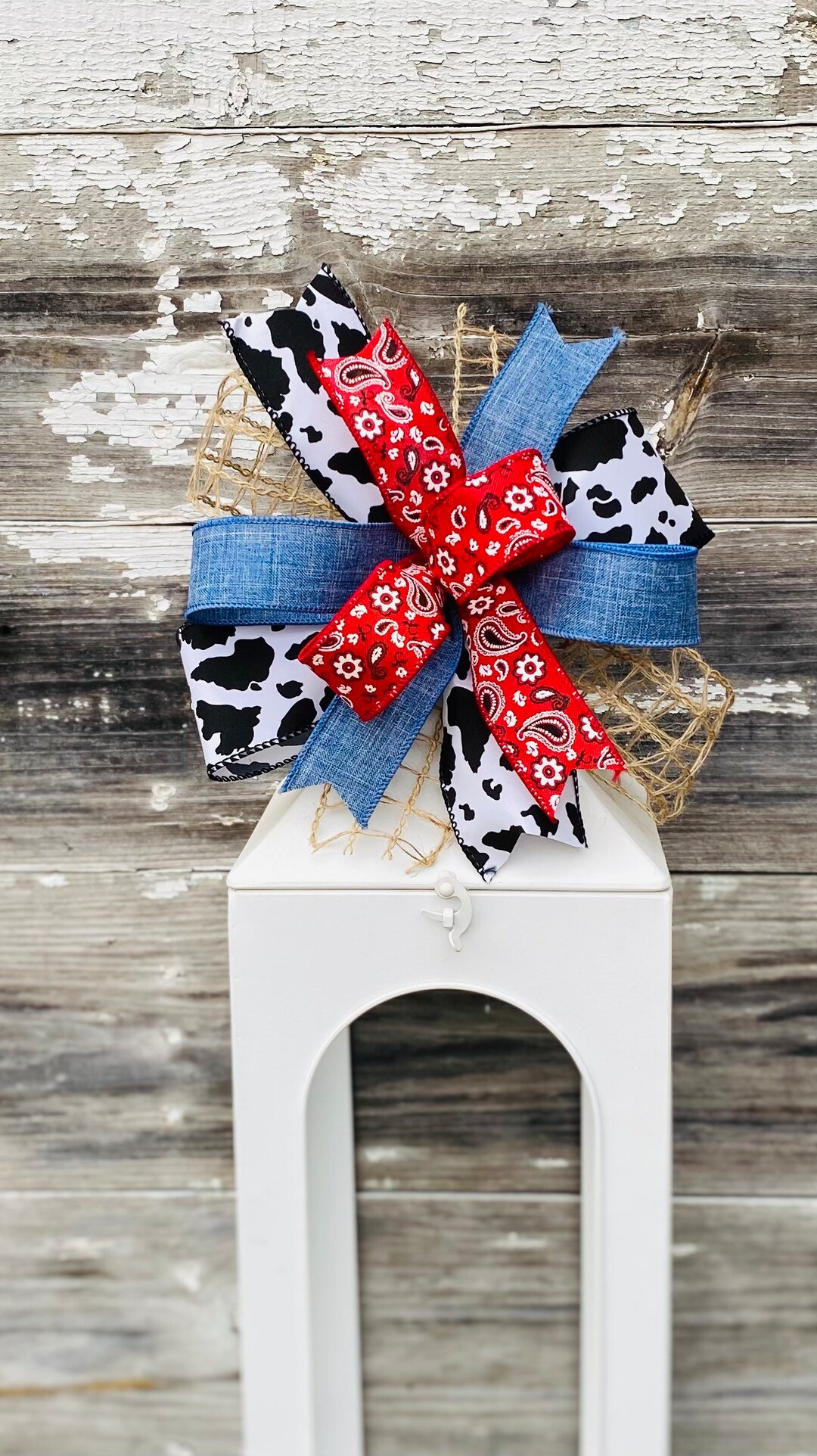 Country Decor, Country Bow, Rustic Bow, Farmhouse Bow, Bow for Lantern ...