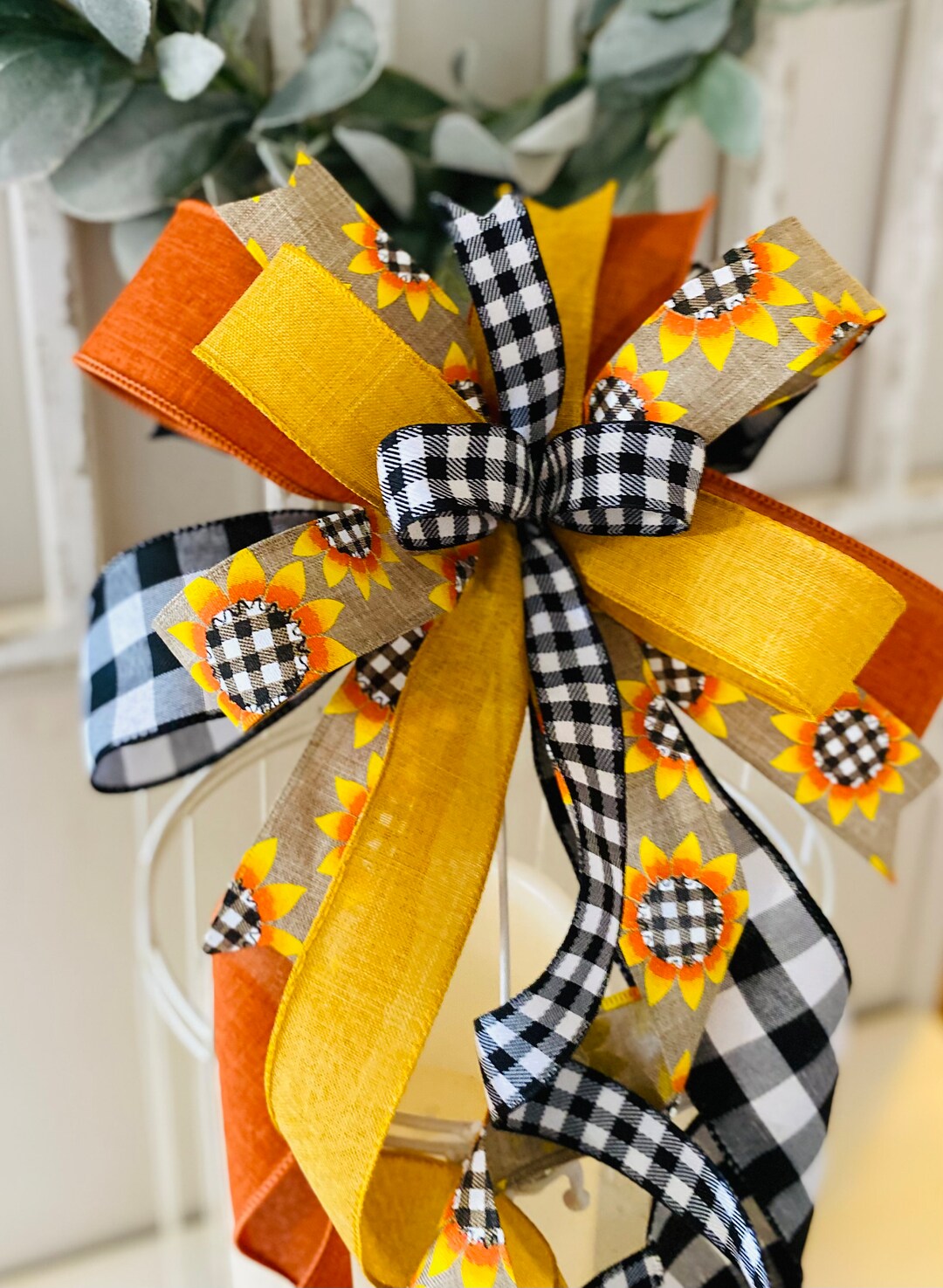 Sunflower Bow, Sunflower Fall Bow, Fall Decoration, Fall Lantern Bow ...