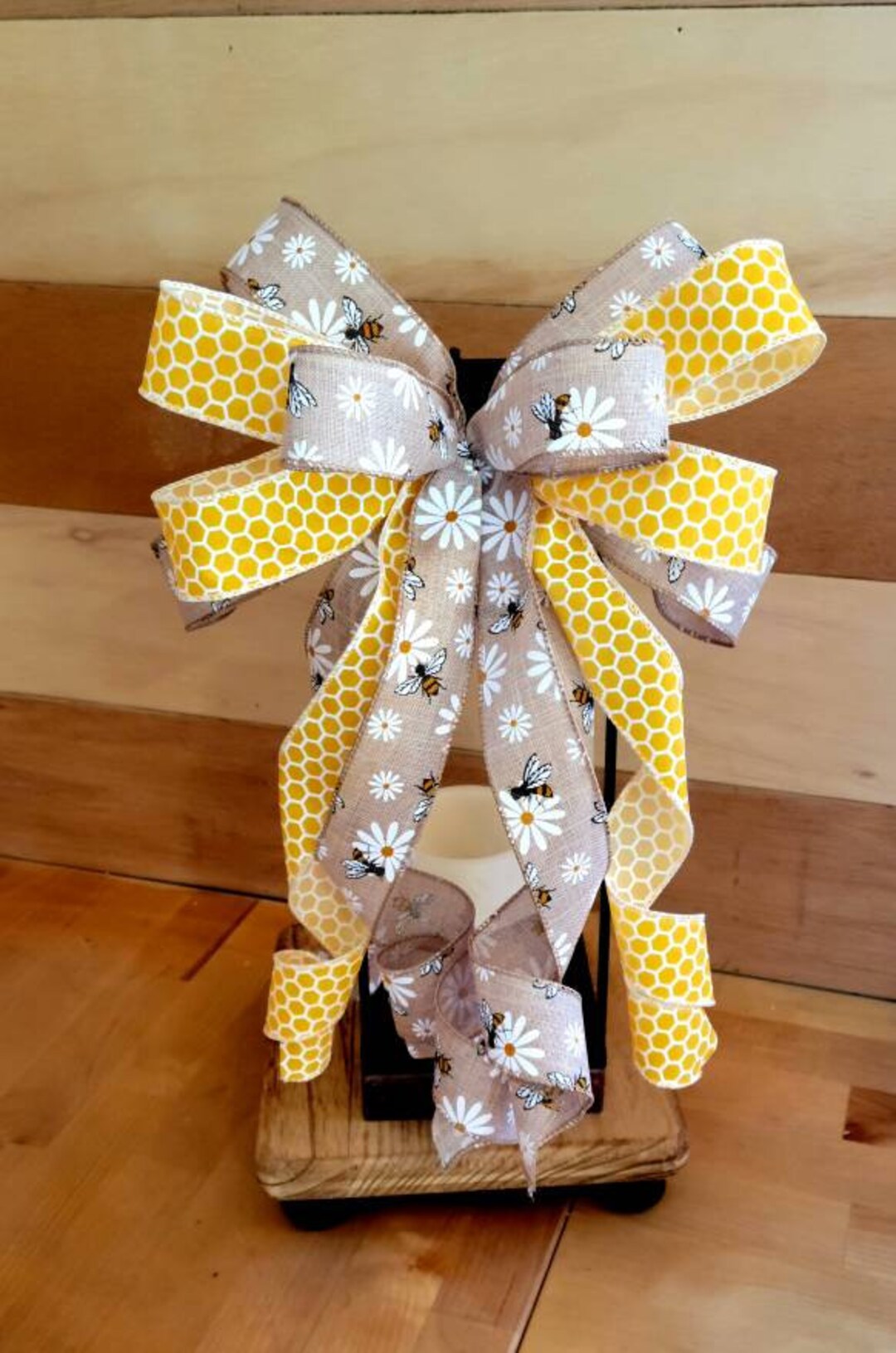 Summer Decoration, Summer Bow, Bee Bow, Daisy Bow. Bow for Lantern. Bow ...