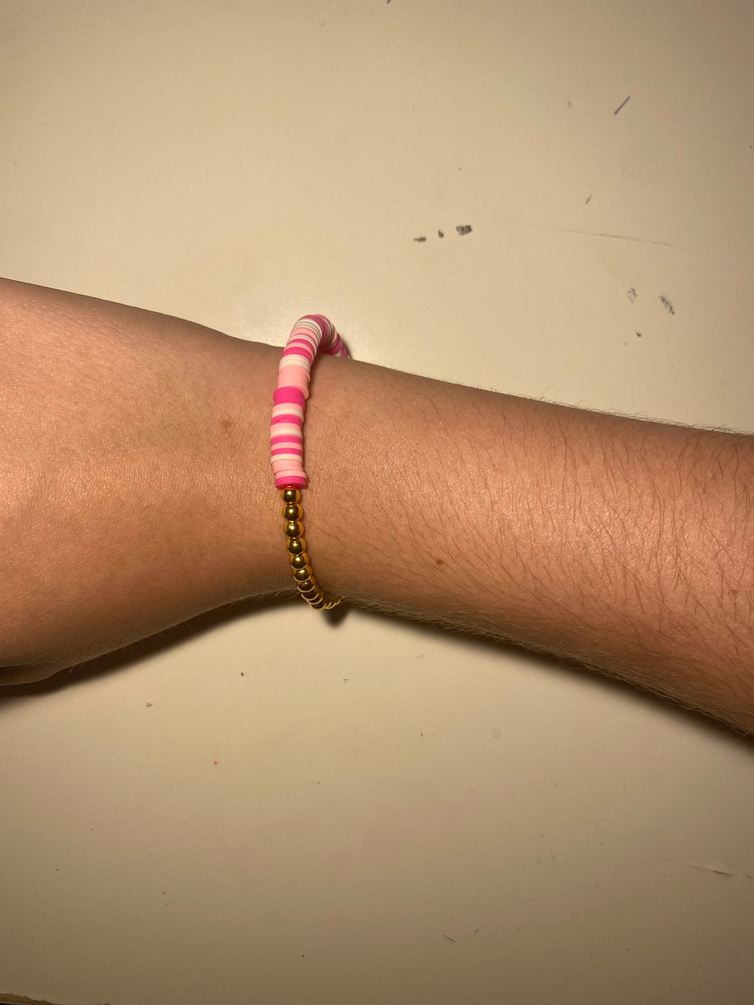 Pulsera preppy de cuentas rosa y dorada - Etsy México