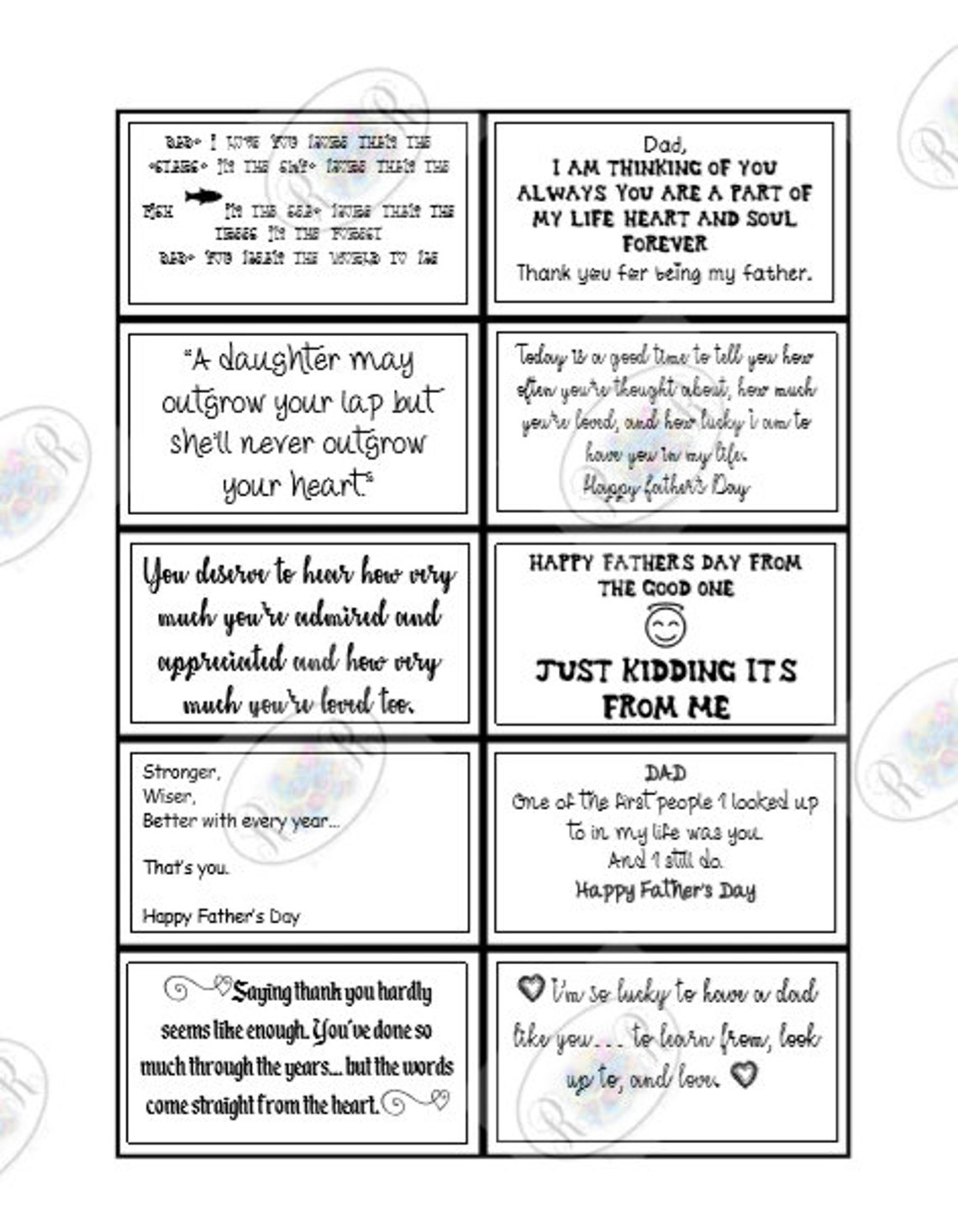 Father's Day Printable Notes Printable Birthday Notes - Etsy