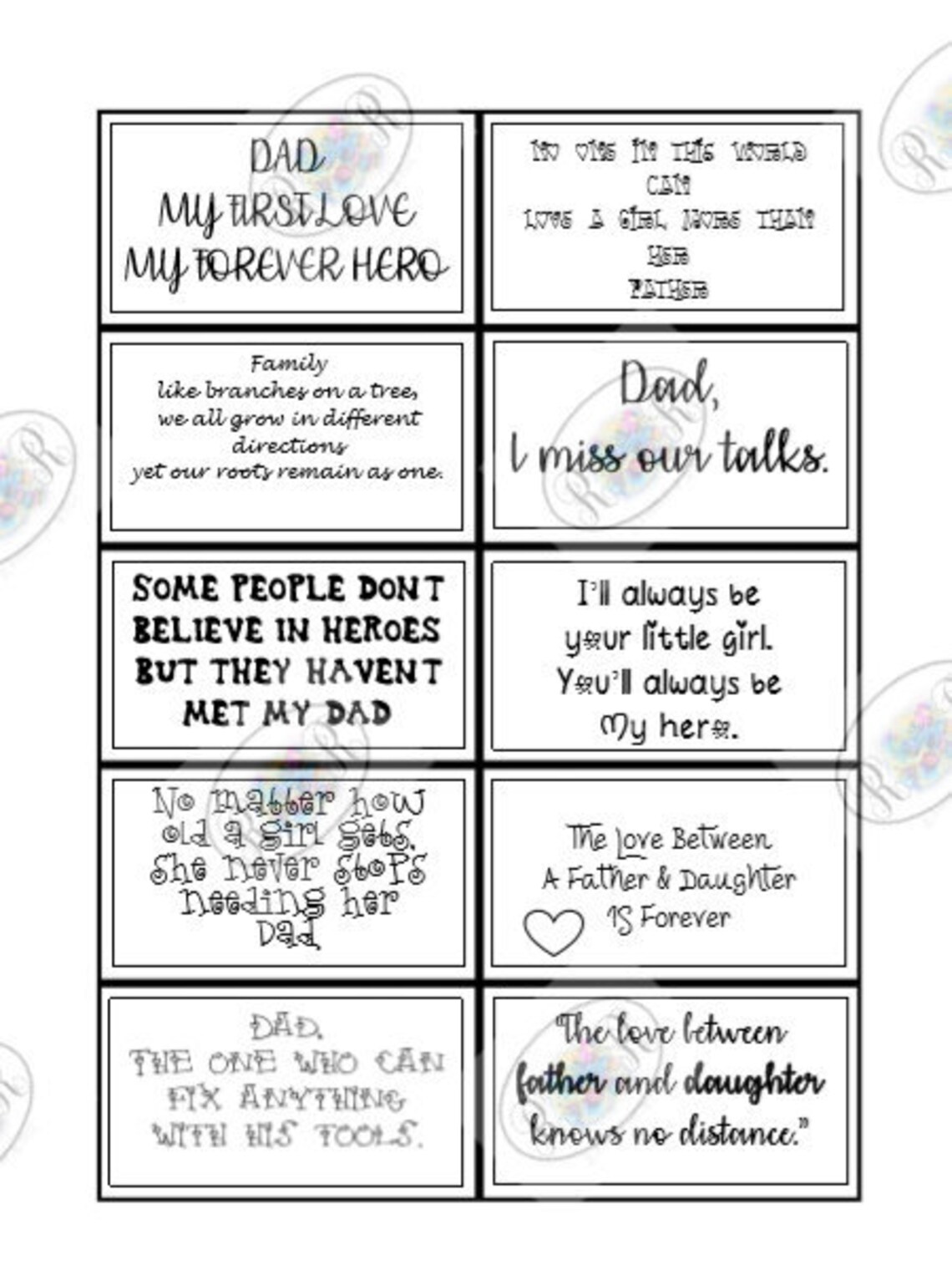 Father's Day Printable Notes Printable Birthday Notes - Etsy