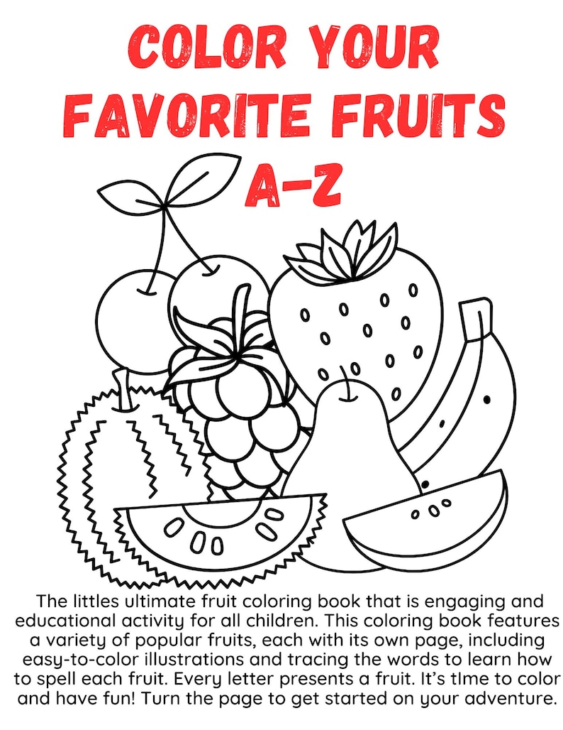 Coloring Book Worksheets "favorite Fruits A-z" - Etsy