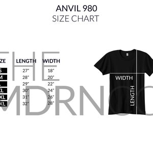 Anvil 980, Anvil Mockup, Color Chart, Size Chart, 980 Unisex, Tshirt ...