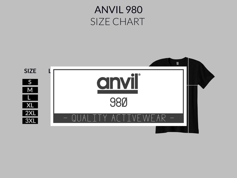 Anvil 980, Anvil Mockup, Color Chart, Size Chart, 980 Unisex, Tshirt ...