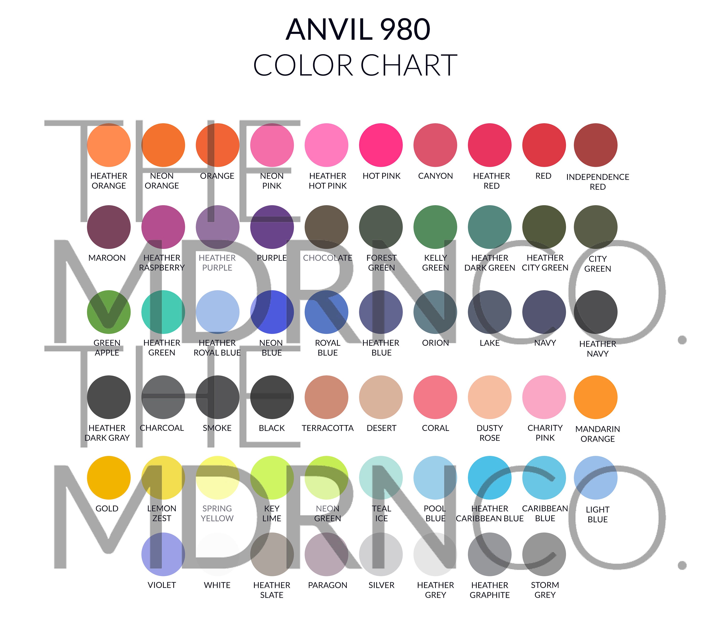 Anvil 980, Anvil Mockup, Color Chart, Size Chart, 980 Unisex, Tshirt ...
