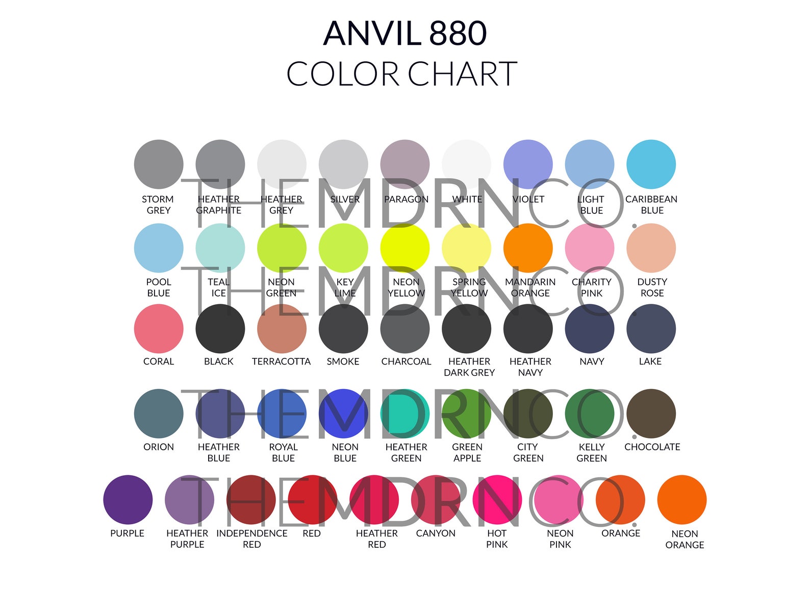Anvil 880 Color Chart Mockup, Anvil Mockup, Every Color, T-shirt Color ...