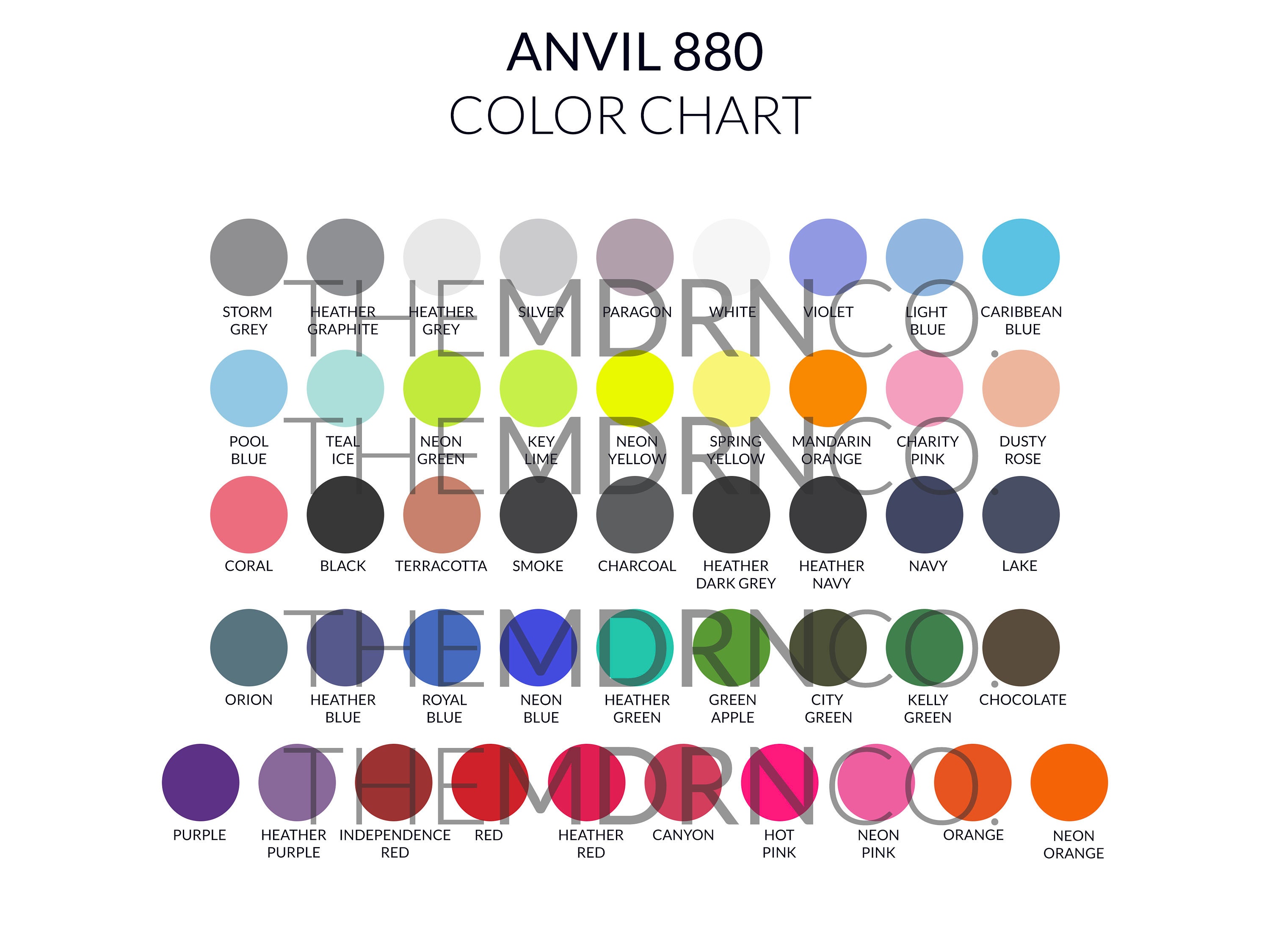 Anvil 880 Color Chart Mockup, Anvil Mockup, Every Color, T-shirt Color ...
