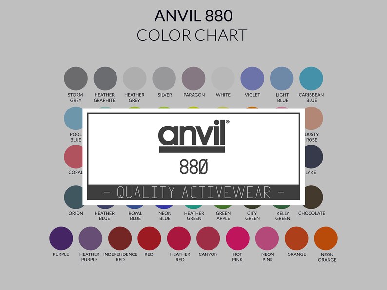 Anvil 880 Color Chart Mockup, Anvil Mockup, Every Color, T-shirt Color ...