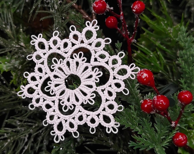 Tatted Lace Snowflake Ornament. Christmas Decoration, Tree Ornament ...