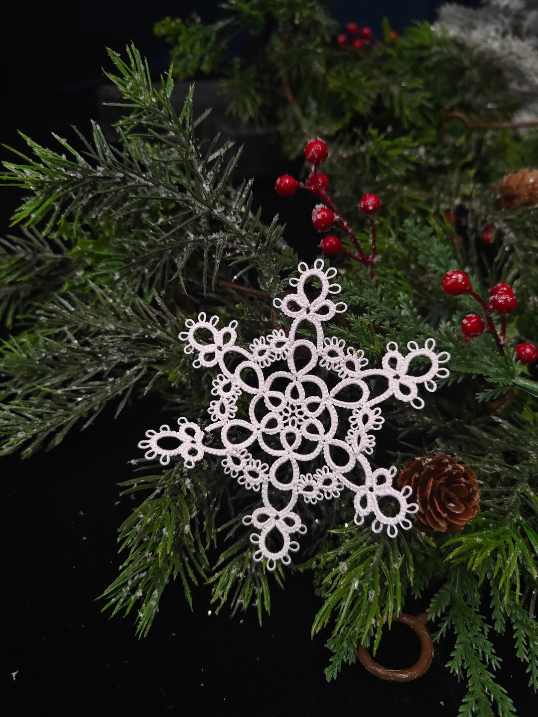 Tatted Lace Snowflake Ornament. Christmas Decoration, Tree Ornament ...