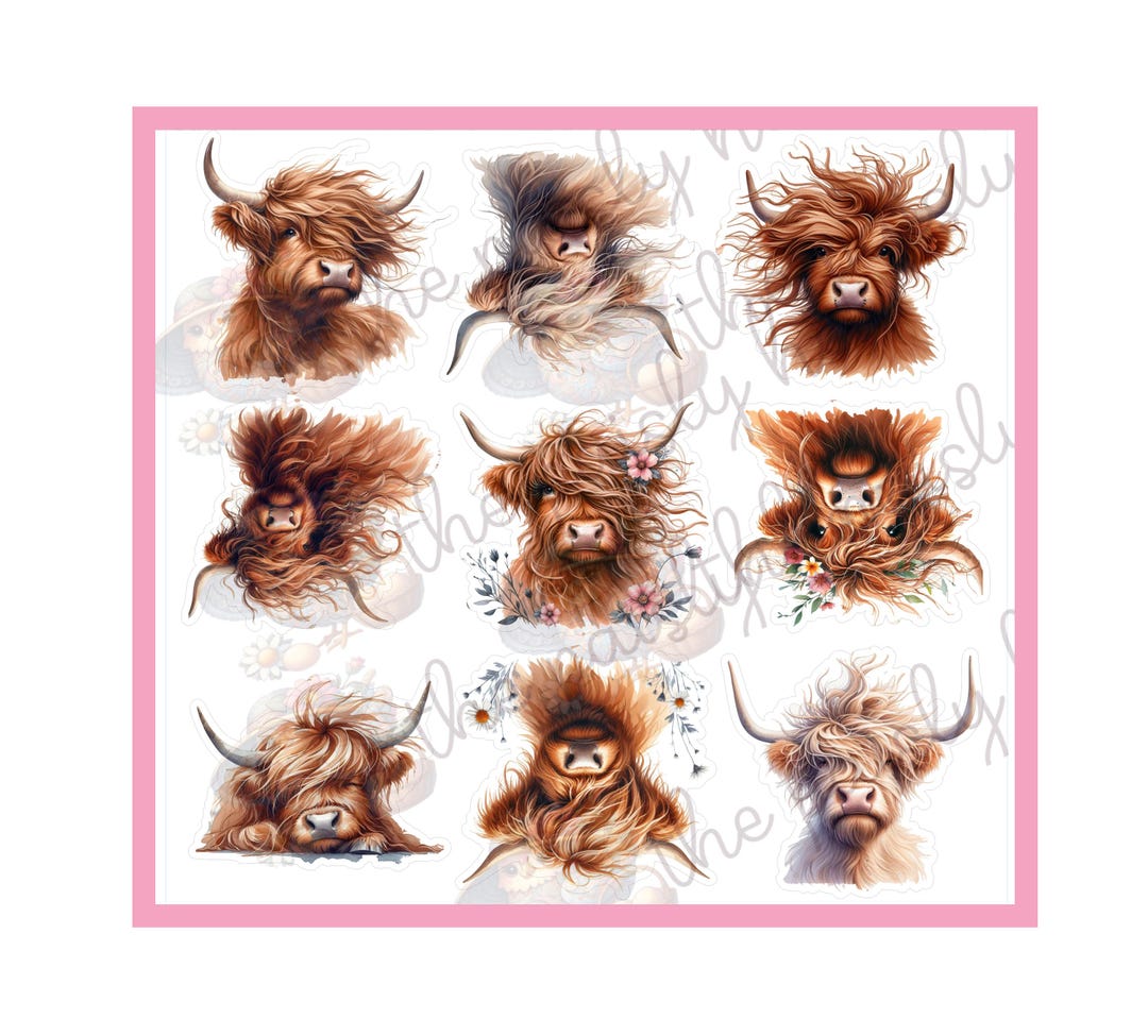Windswept Highland Cows Sticker Sheet, Scrap-booking, Planners - Etsy