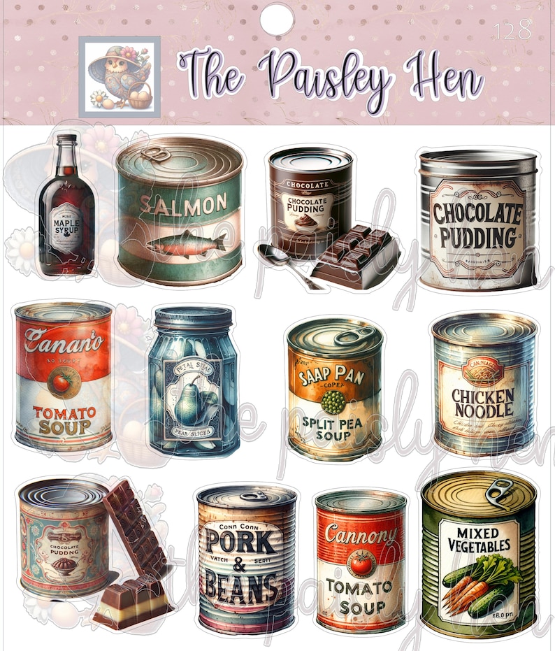 Vintage Canned Goods, Food Tins Sticker Sheet Bundle, Scrap-booking ...