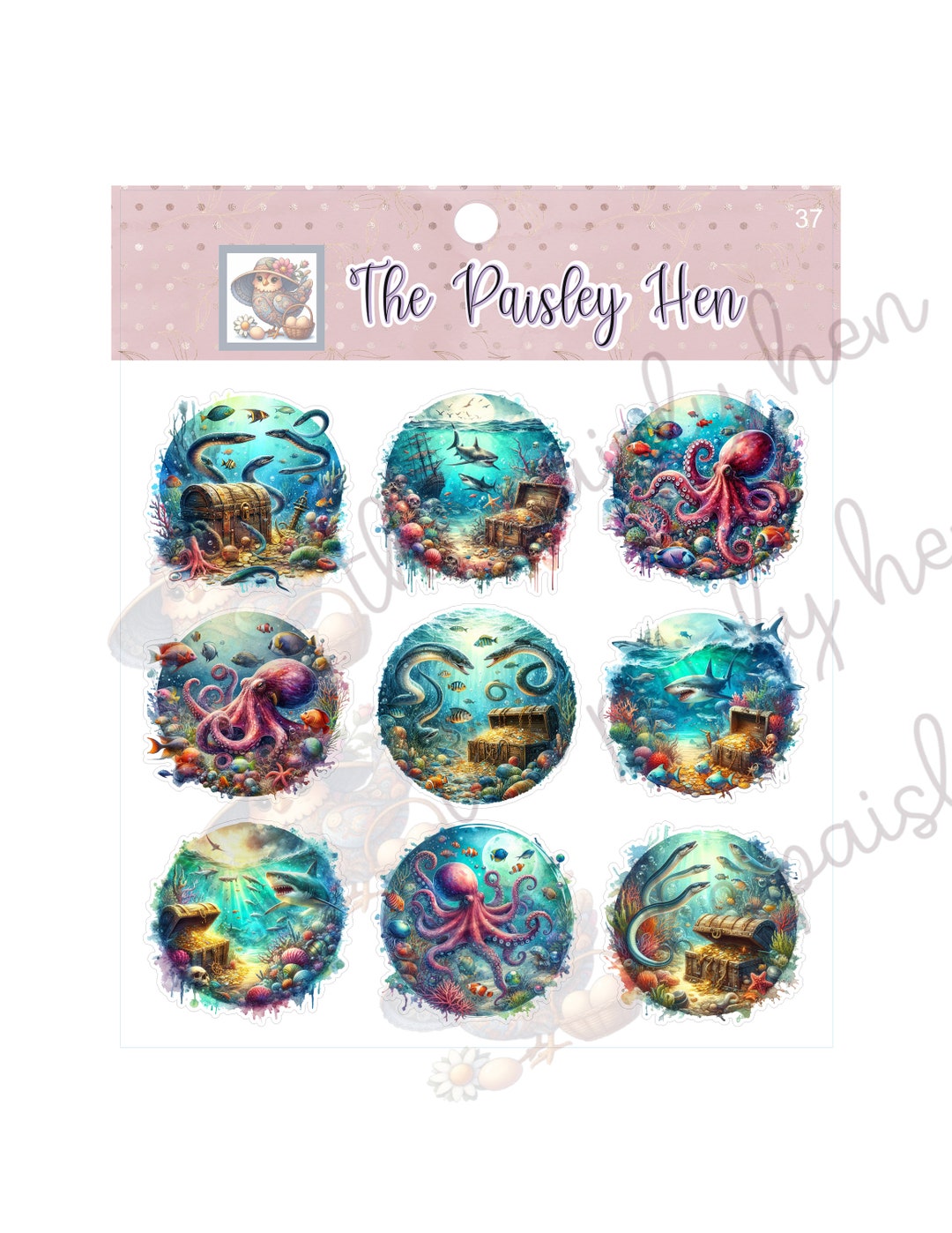 37 Junk Journal Sticker Sheet, Ocean Treasures Sticker Sheet, Scrap ...