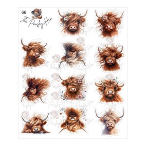 Windswept Highland Cows Sticker Sheet, Matte, Gloss, Junk Journals ...