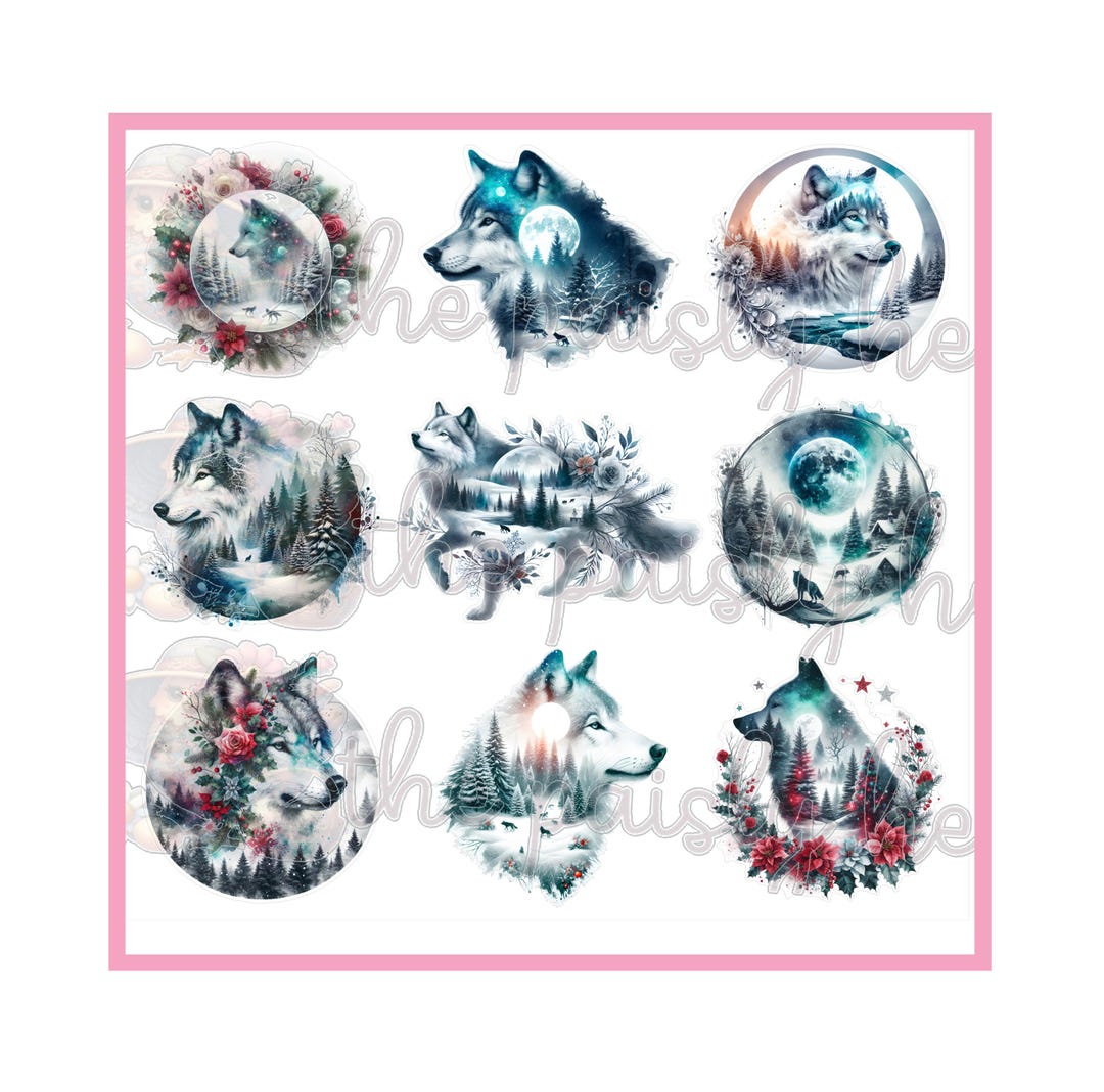 Holiday Wolves Sticker Sheet, Scrap-booking, Planners, Notebooks ...