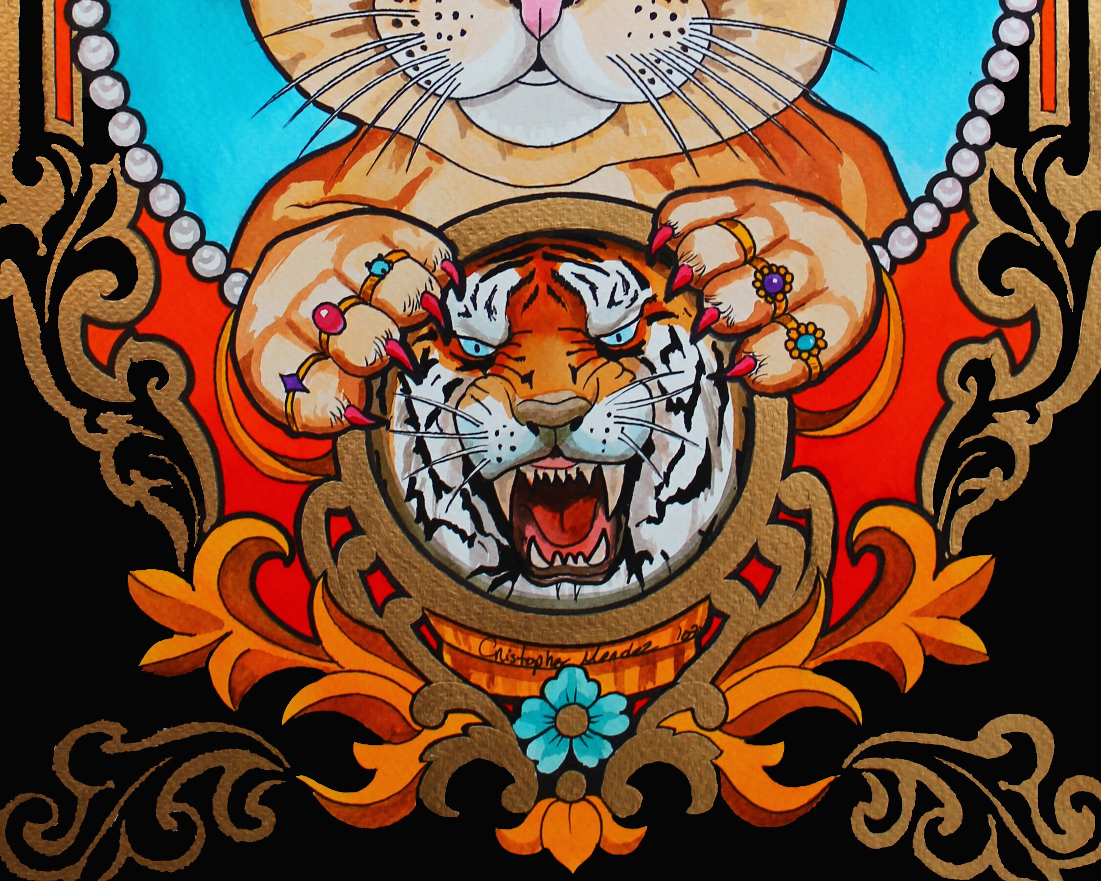 Print: Neo-traditional Gypsy Cat - Etsy