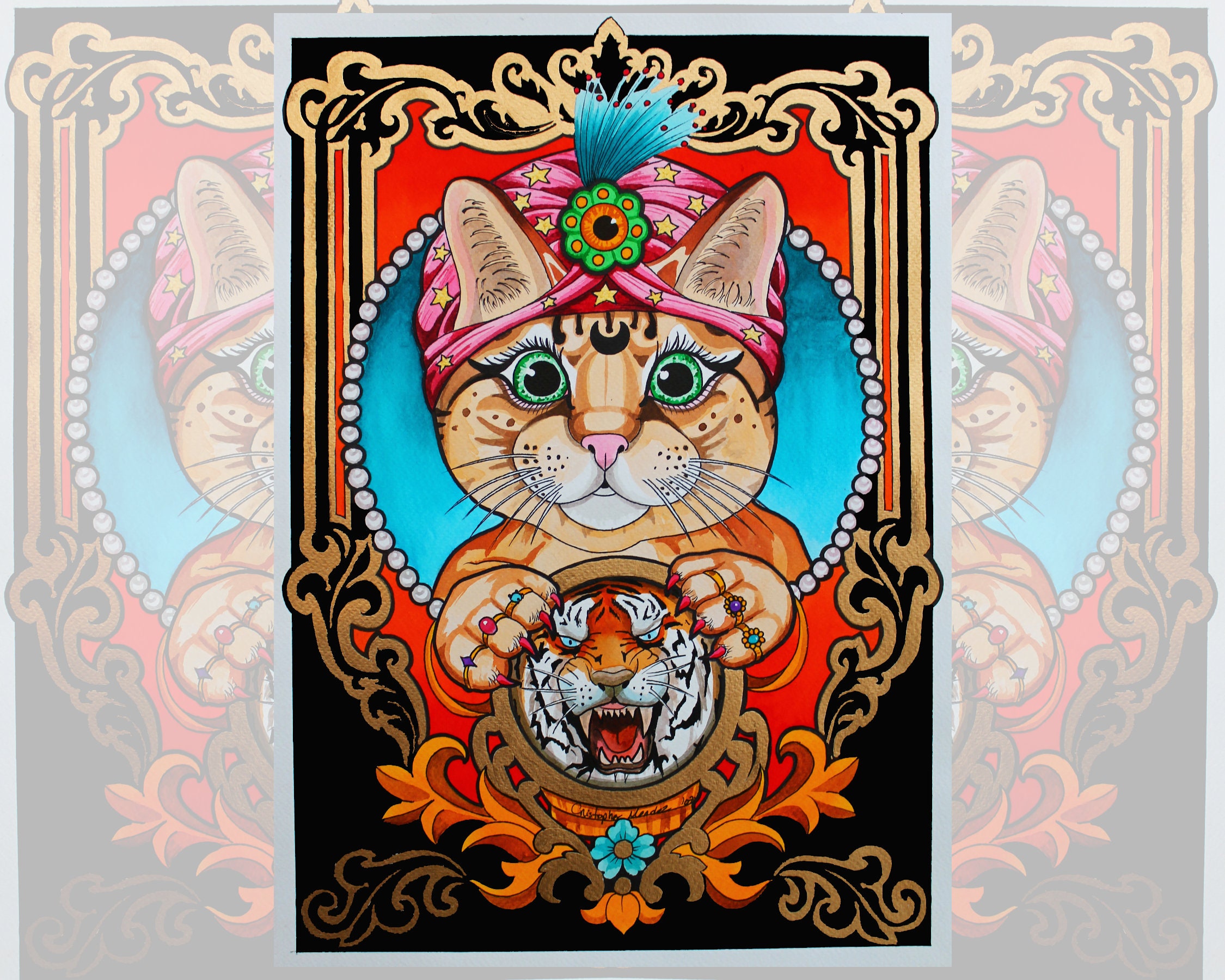 Print: neo-traditional gypsy cat | Etsy