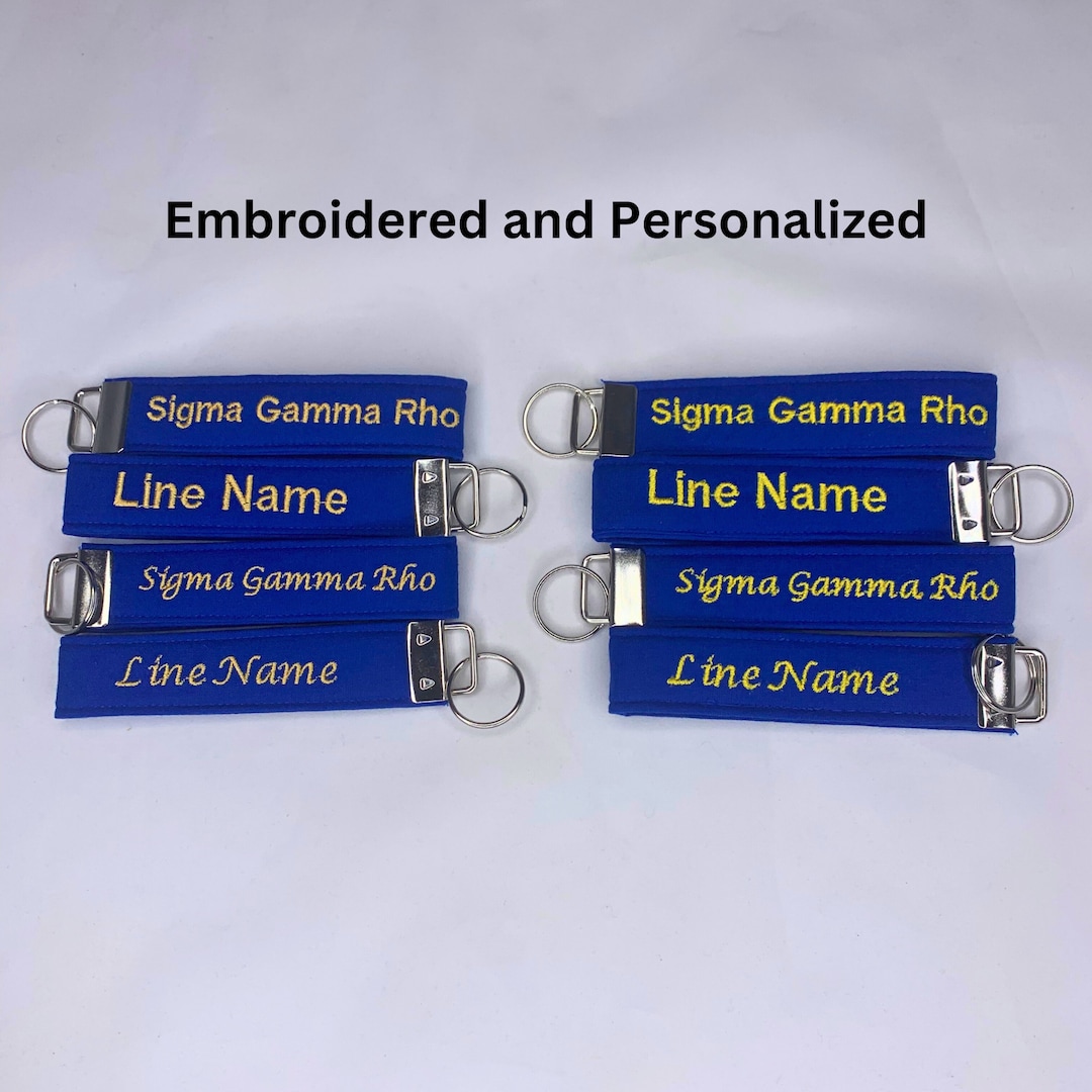 Sigma Gamma Rho Blue and Gold Personalized Embroidered Key Fob Wristlet ...