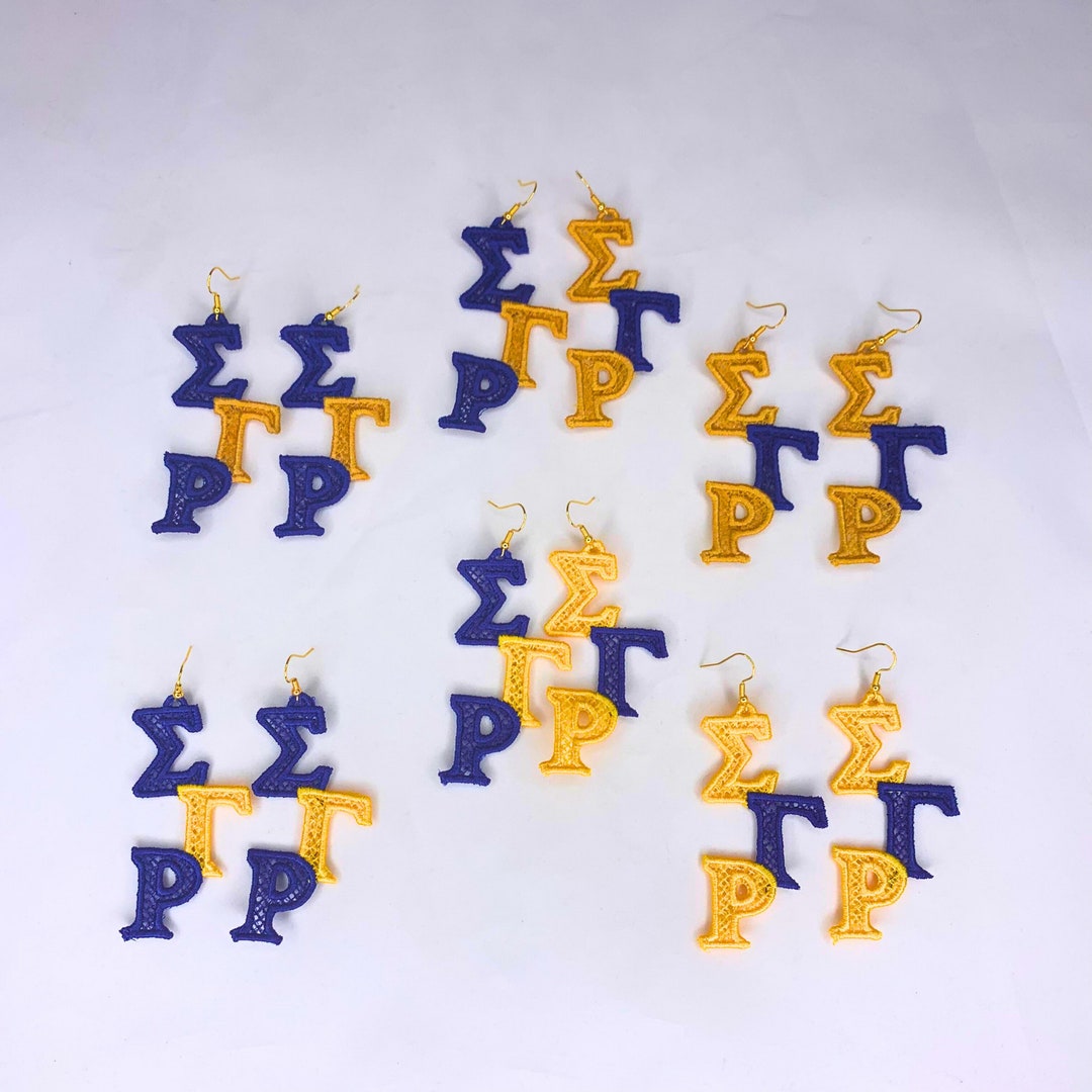 Sigma Gamma Rho Blue and Yellow Embroidered Earrings - Etsy