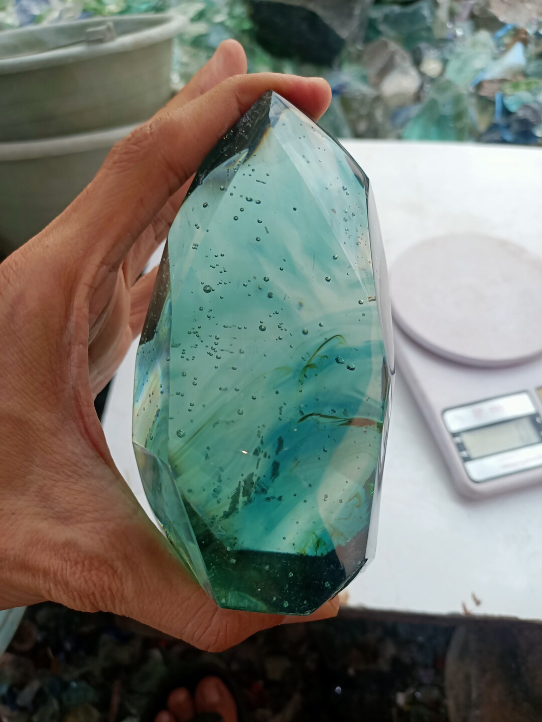 925gr(sp120) Amazing Green Blue Air Bubbles of Andara Crystal Monatomic ...