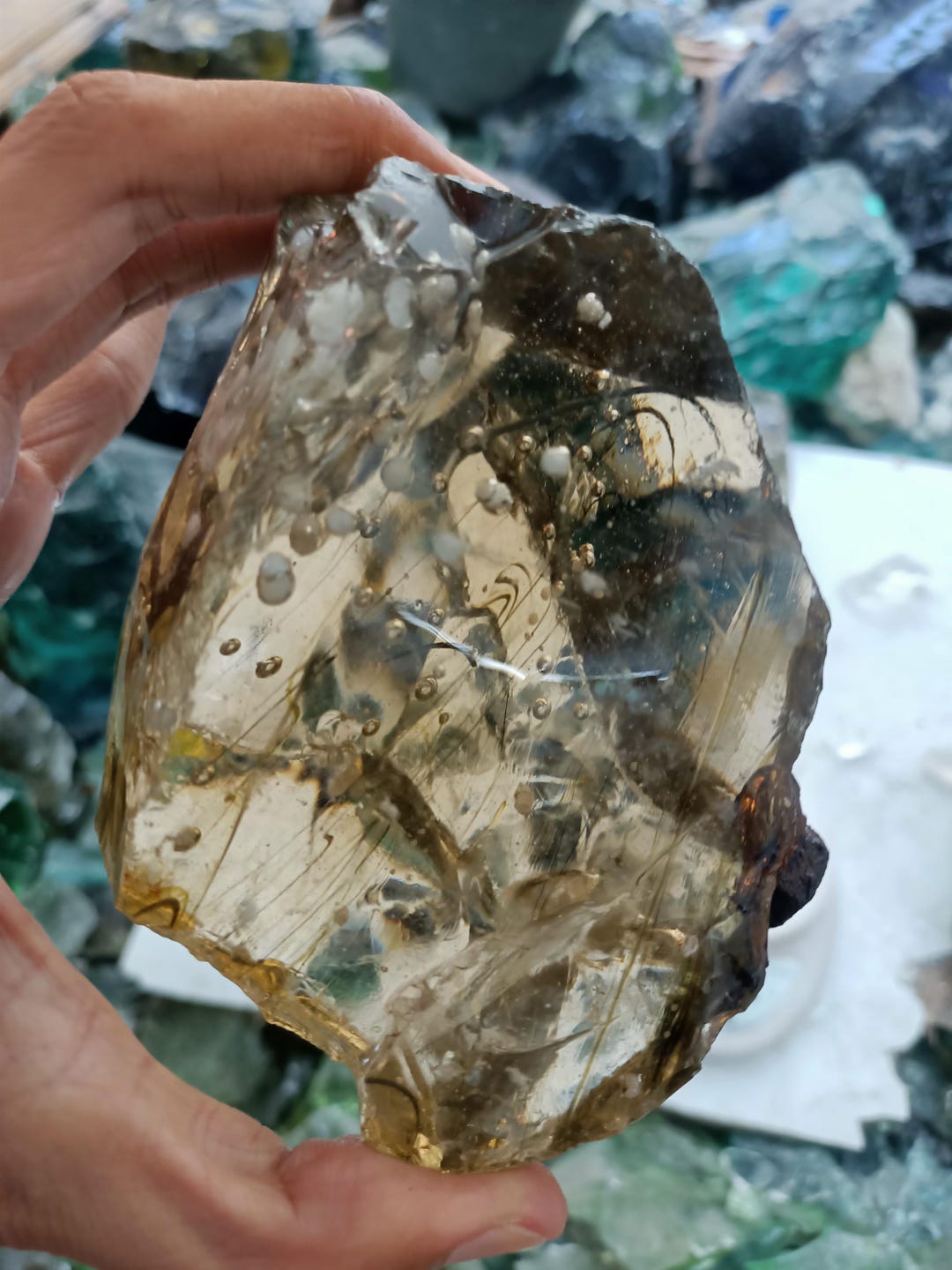937gr(094) "perfect Specimen Natural Brown Green Moss Motif Snow Flakes ...