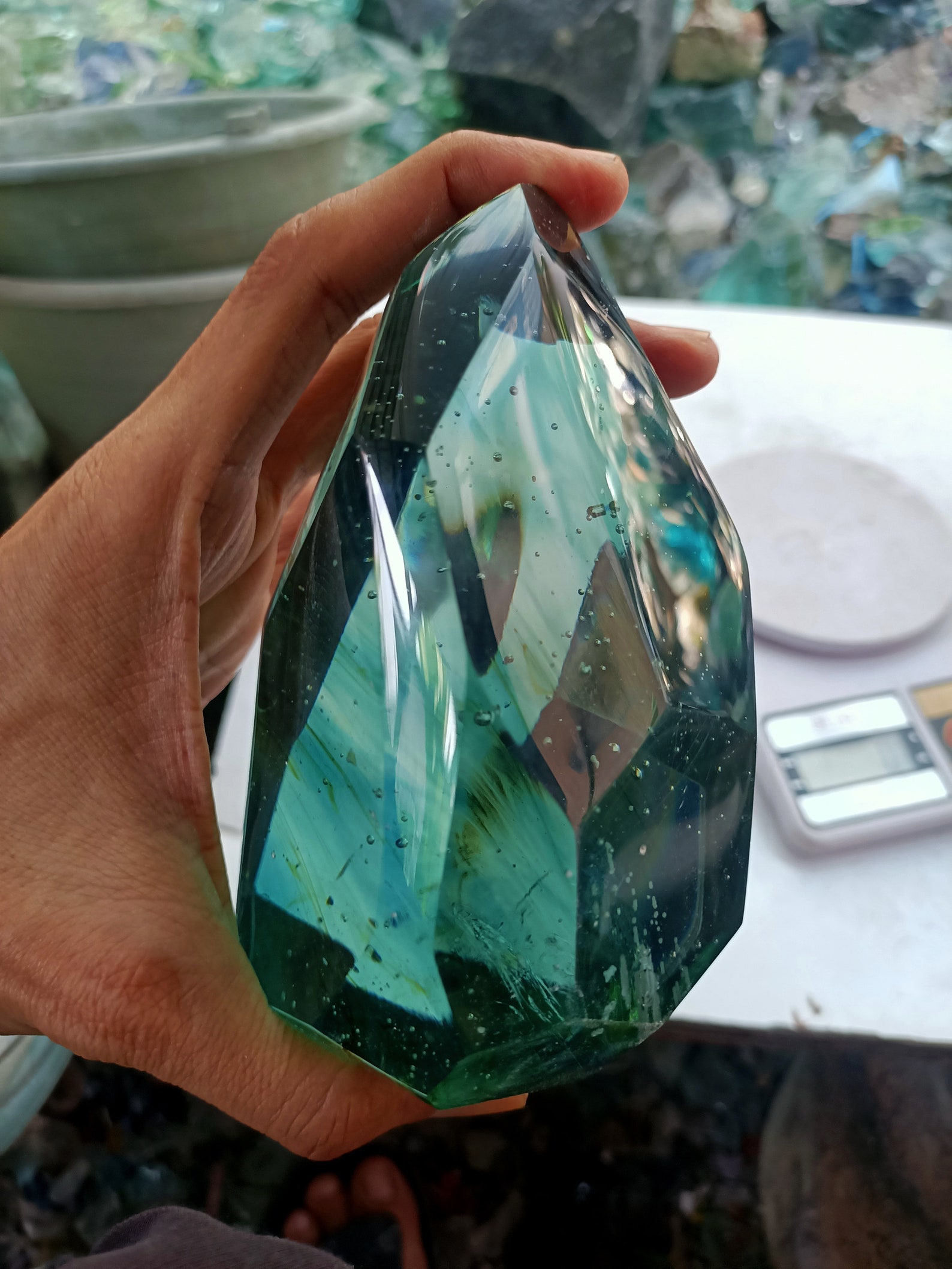 925gr(sp120) Amazing Green Blue Air Bubbles of Andara Crystal Monatomic ...