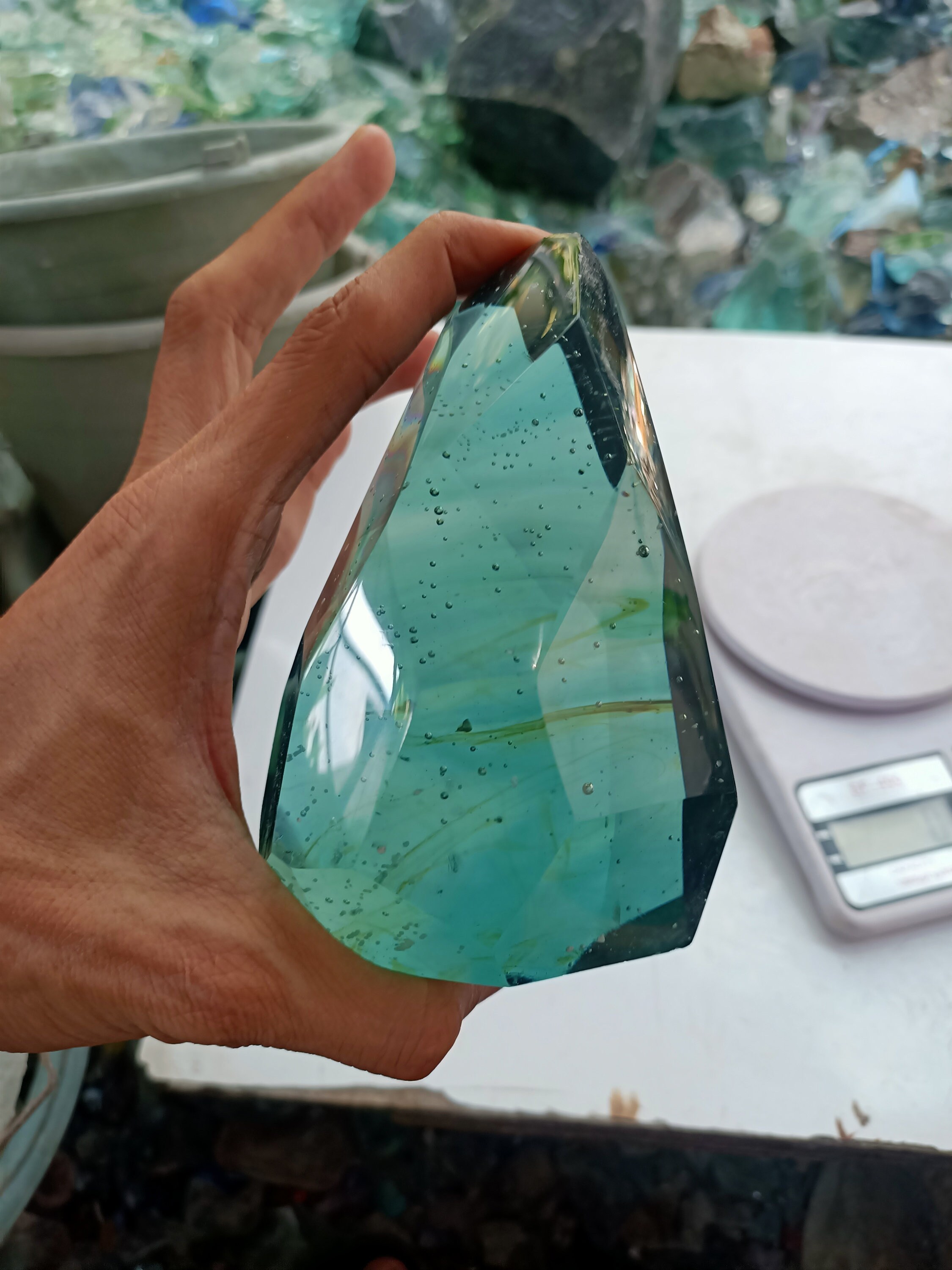 925gr(sp120) Amazing Green Blue Air Bubbles of Andara Crystal Monatomic ...