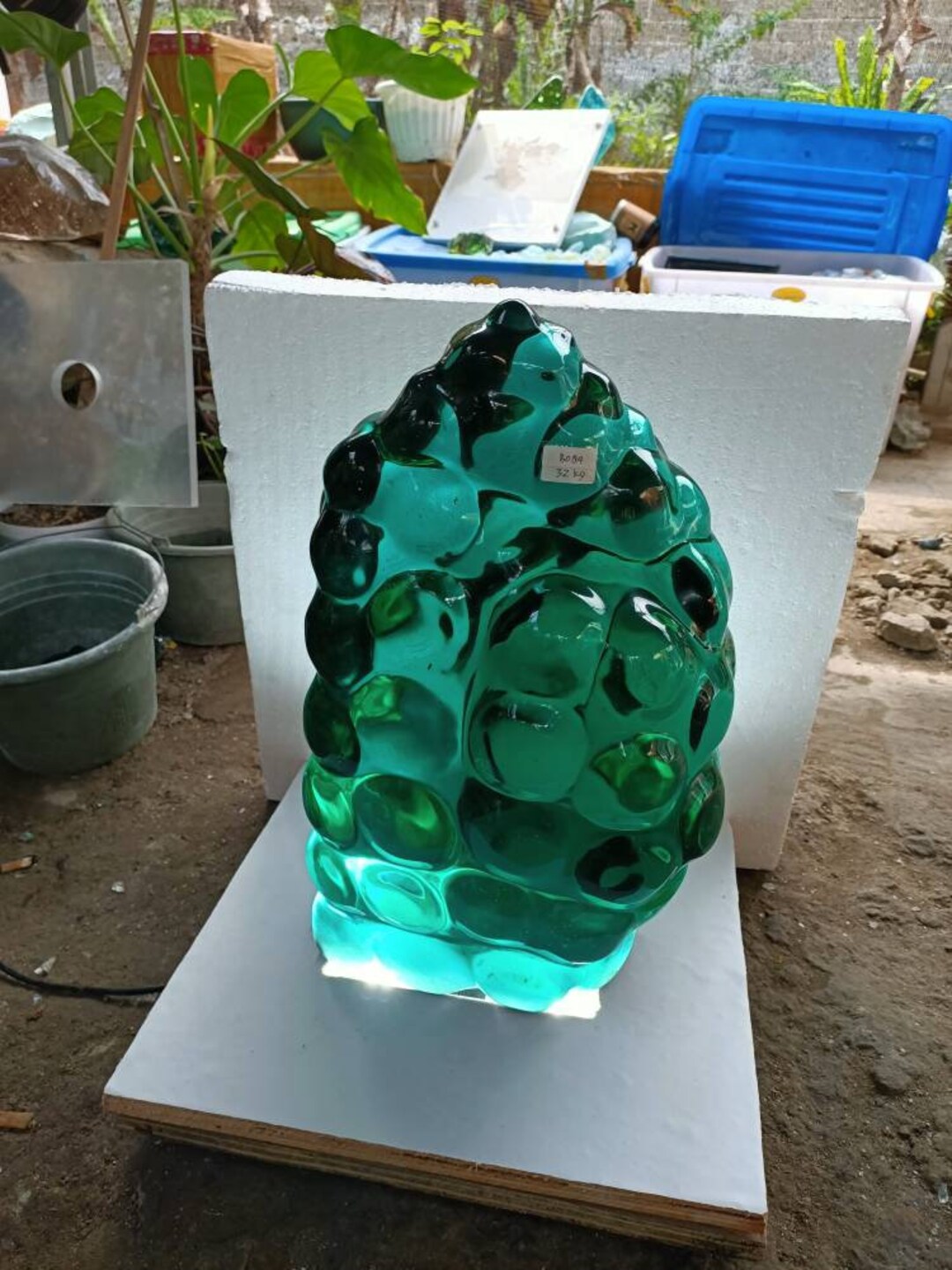 32kg(b084) Huge Size Natural Teal Green Grape Relief Snow Balls Motif ...