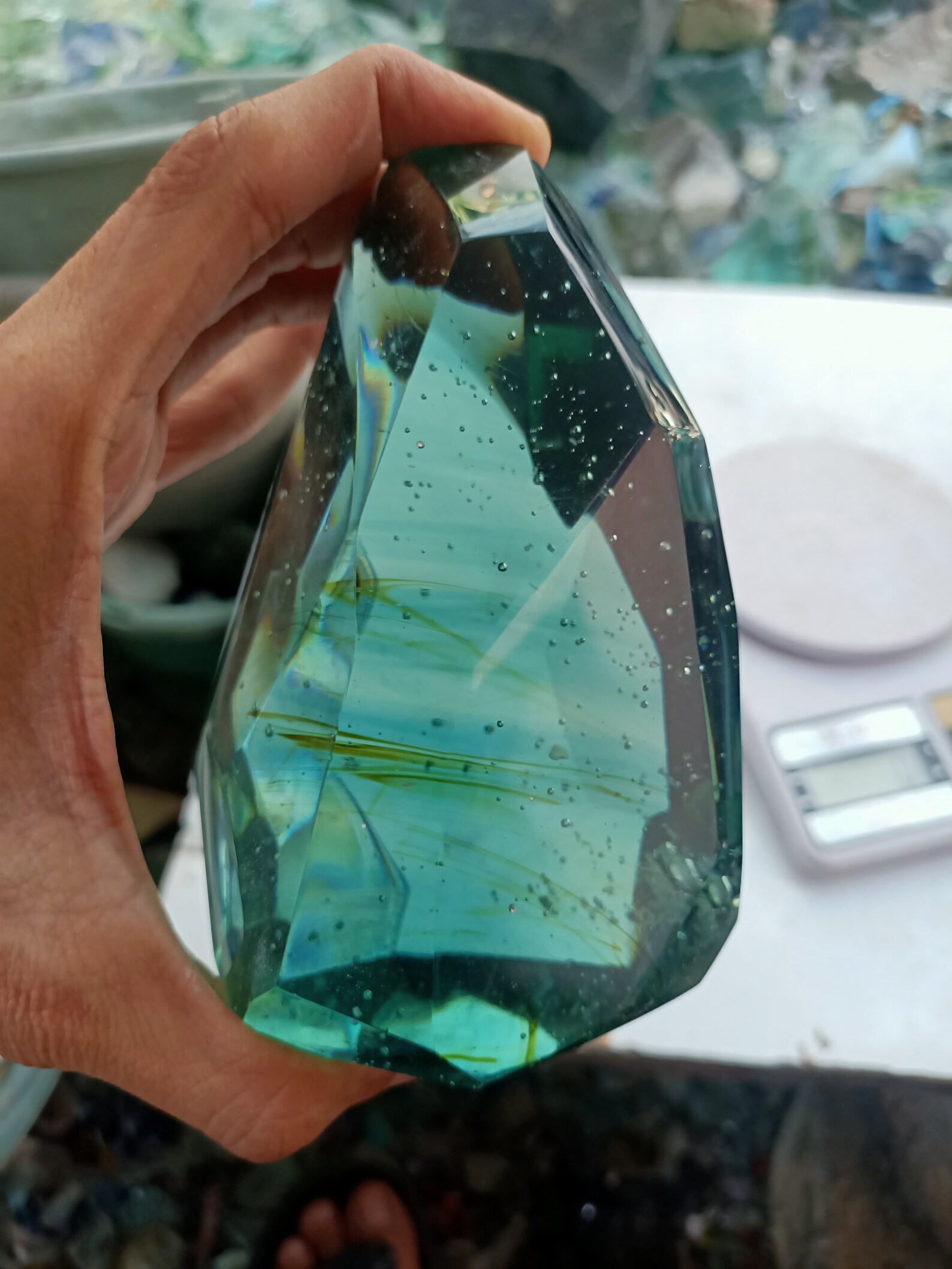 925gr(sp120) Amazing Green Blue Air Bubbles of Andara Crystal Monatomic ...
