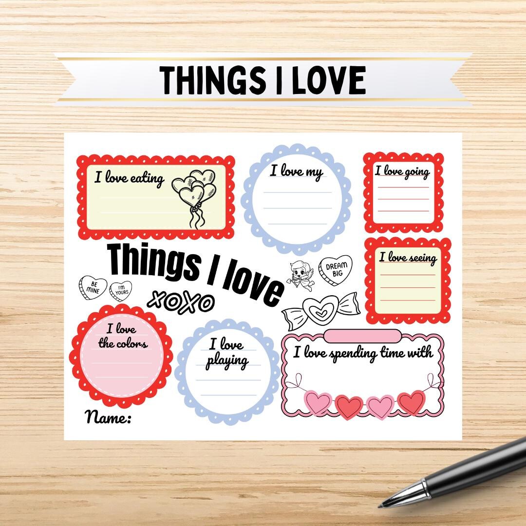 Things That I Love - Valentine Worksheet for Kids, Classroom Activity ...