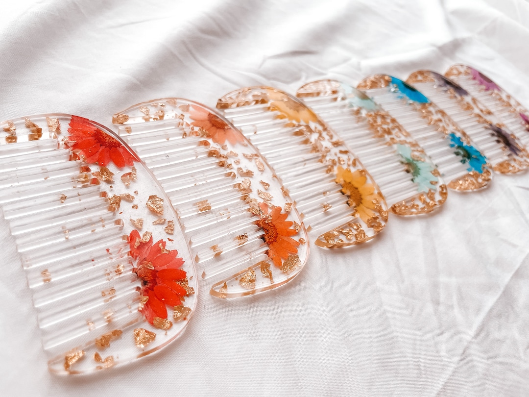 Resin Comb, Resin Flower Comb, Floral Resin Comb, Pressed Flower Brush ...