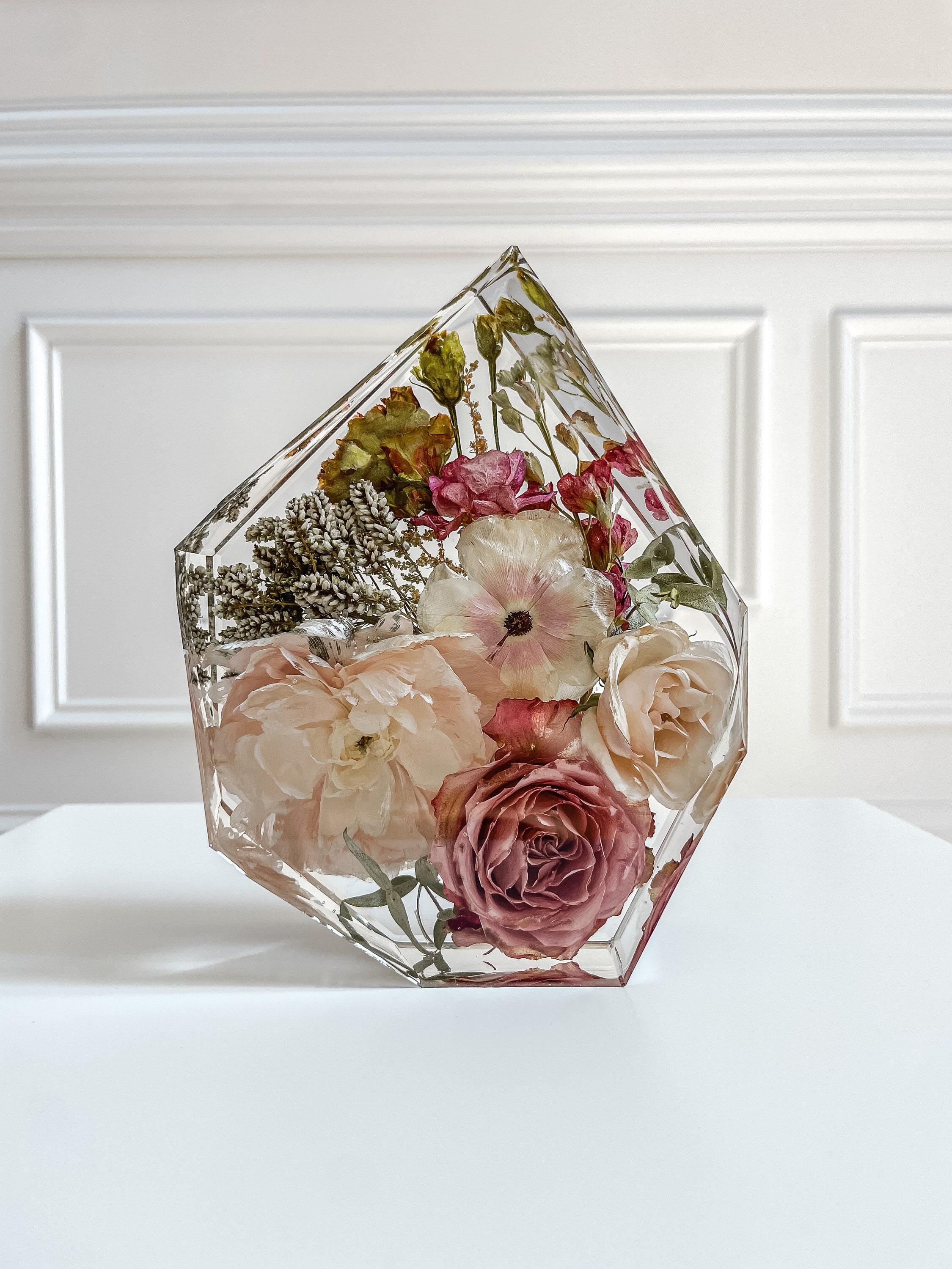 Large Resin Floral Preservation Block: Wedding Bouquet Keepsake (6.5”H ...