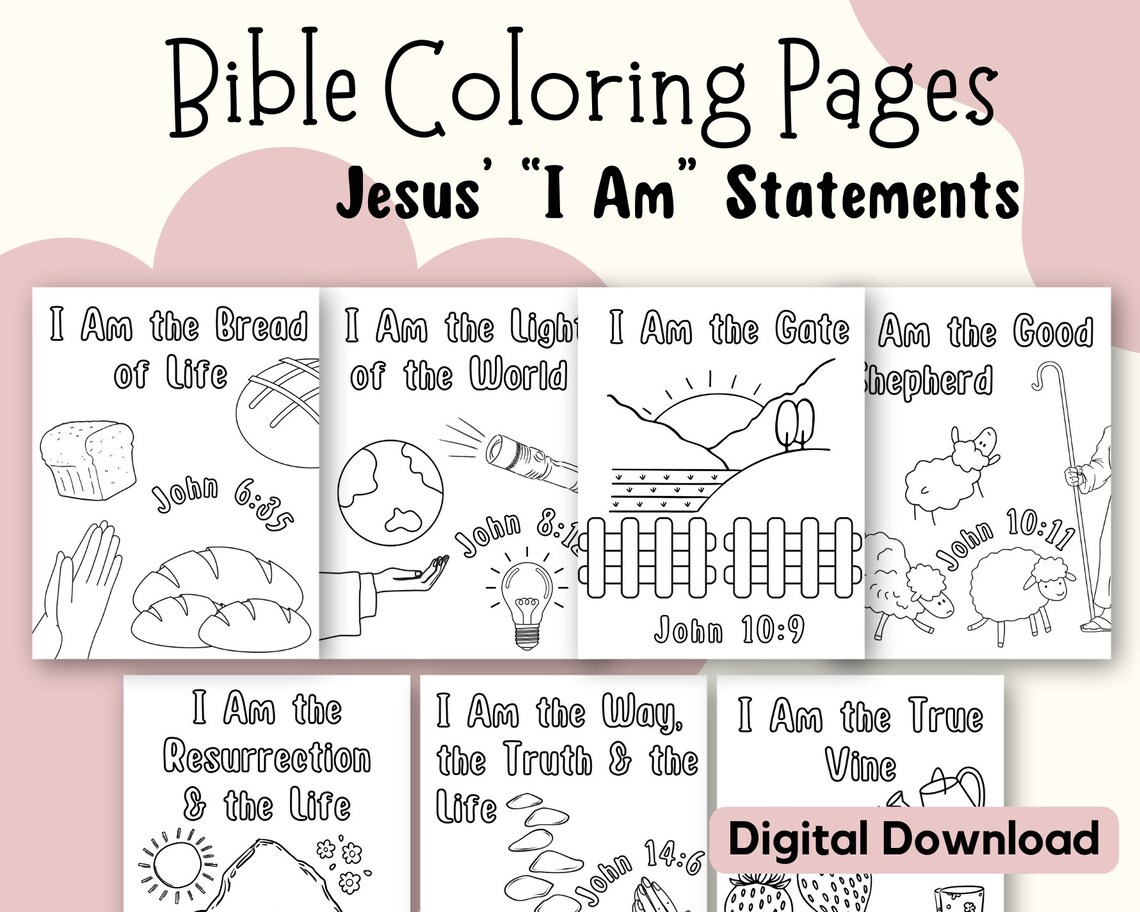 Bible Coloring Pages. Jesus' "i Am" Statements. Digital Download. Bible ...