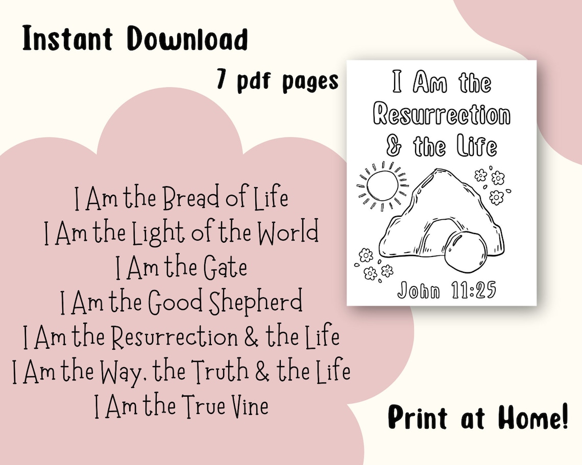 Bible Coloring Pages. Jesus' "i Am" Statements. Digital Download. Bible ...