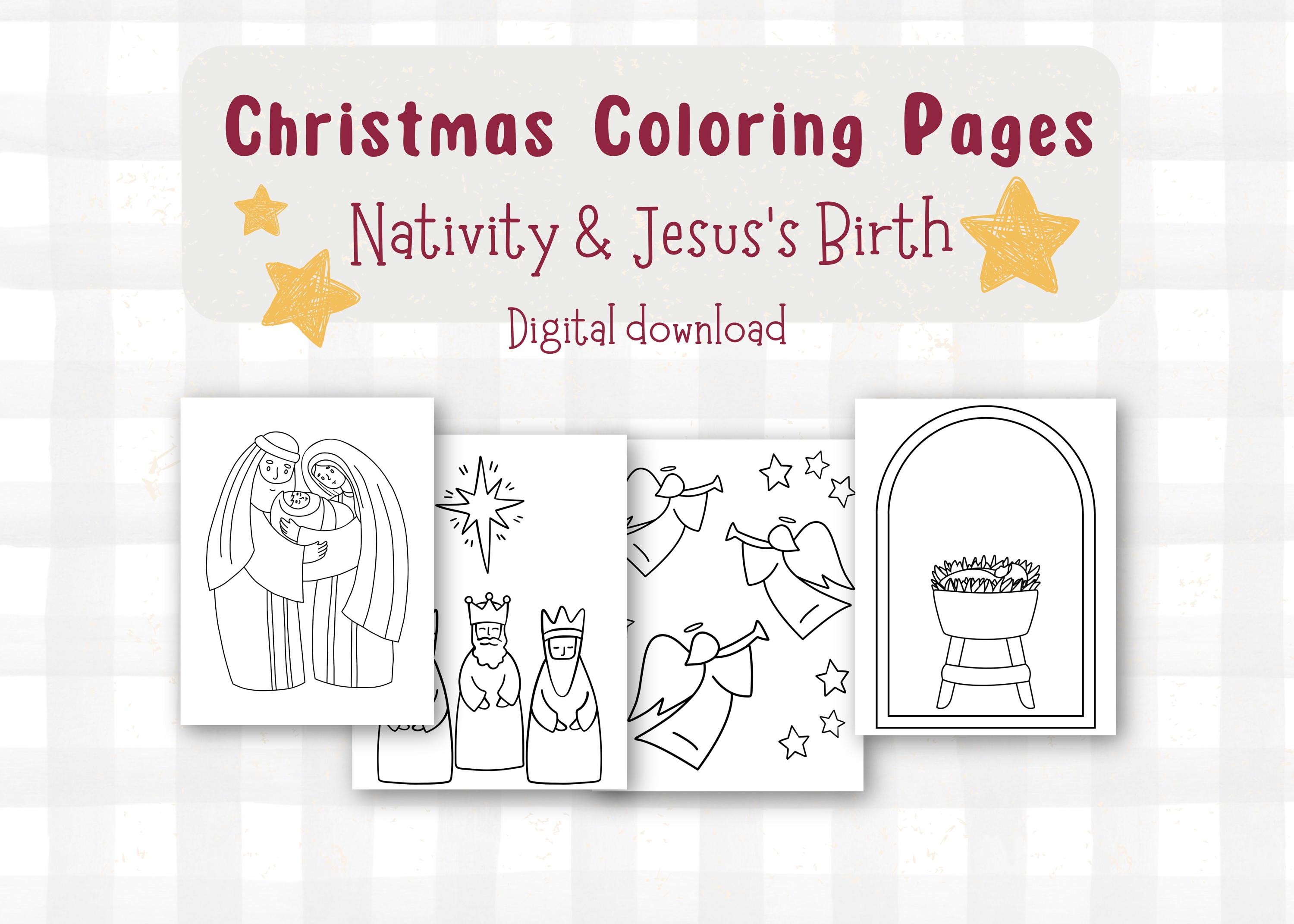 Christmas Coloring Pages for Kids. Nativity Scene. Jesus's Birth ...