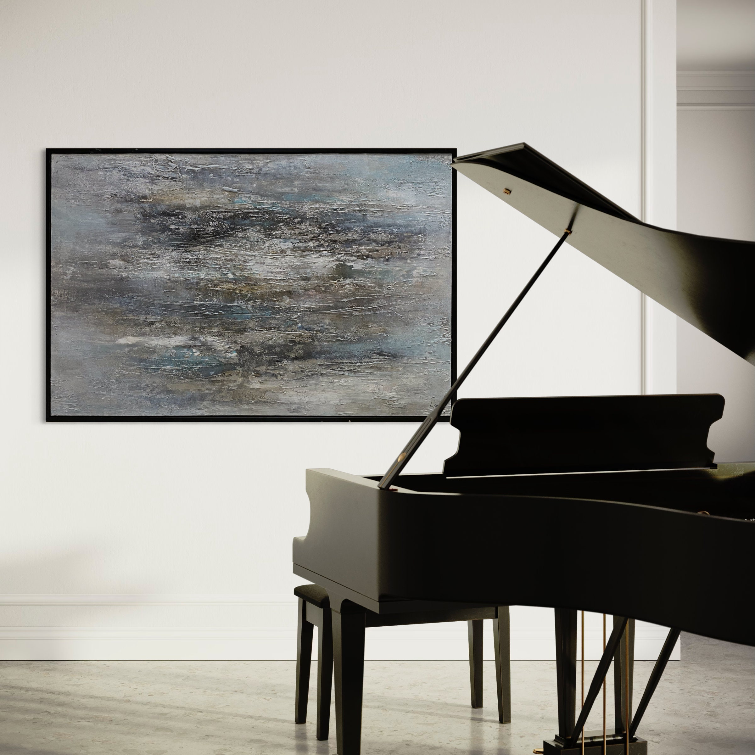 Rustic Windy Lines, Ready to Hang. Black and White Cold Colors. 40 by ...