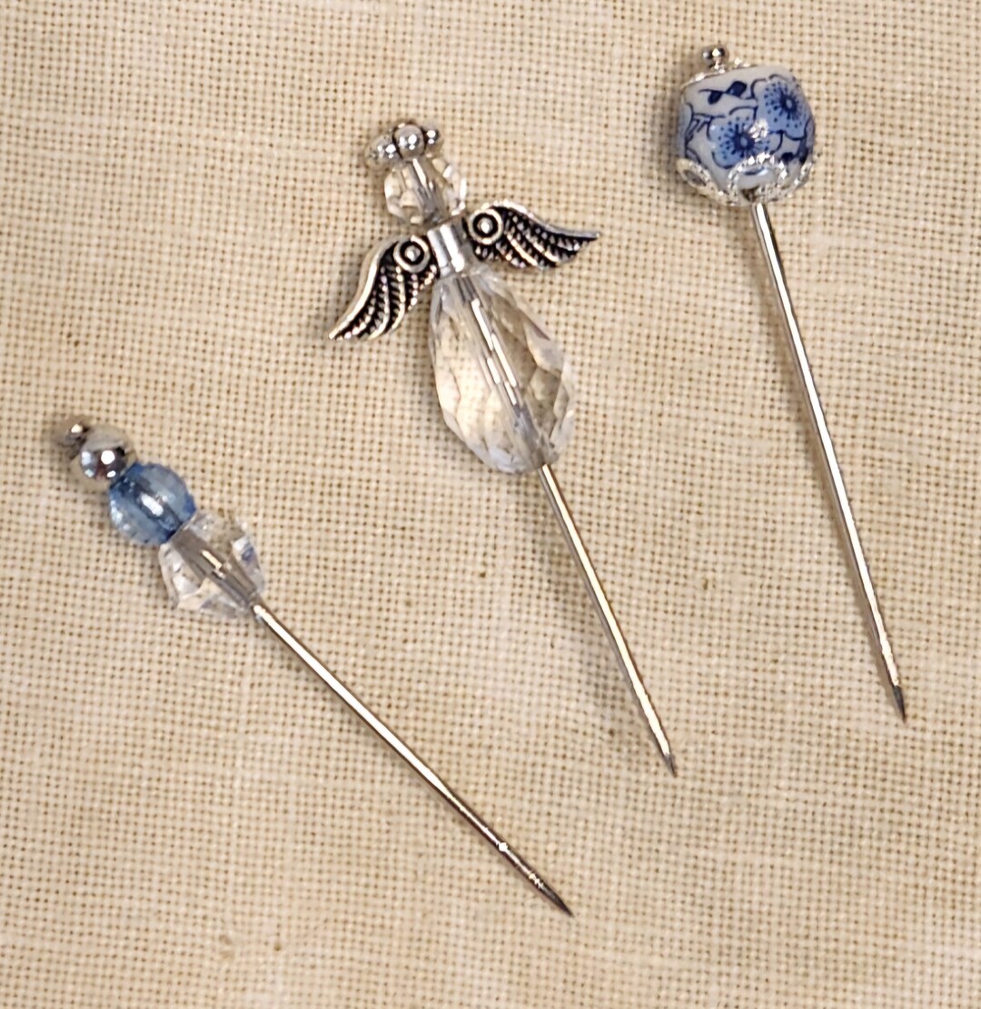 Angle Pin, Blue Floral Pin and Blue Floral Pin With Silver Accents - Etsy