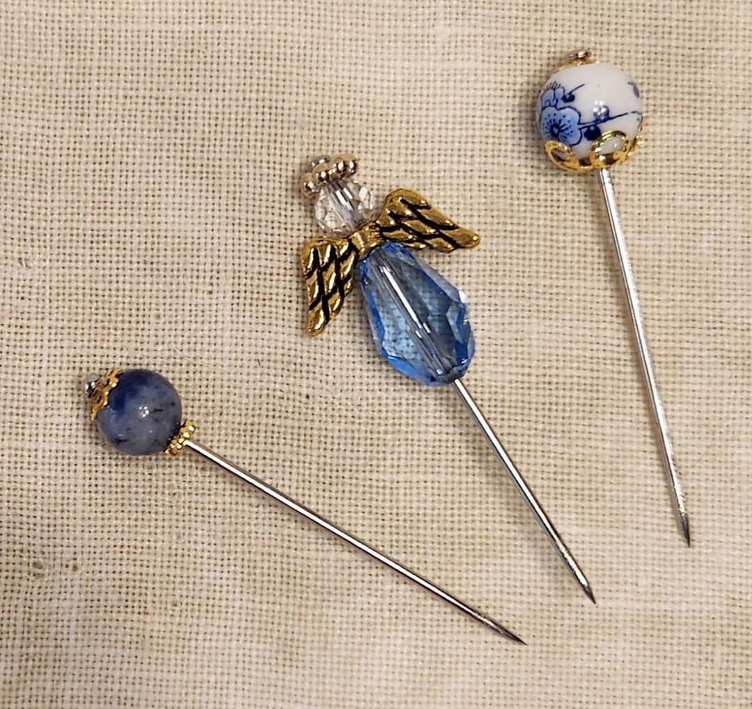 Pins With Gold Wings Bead: Cross Stitch Project Pins - Etsy